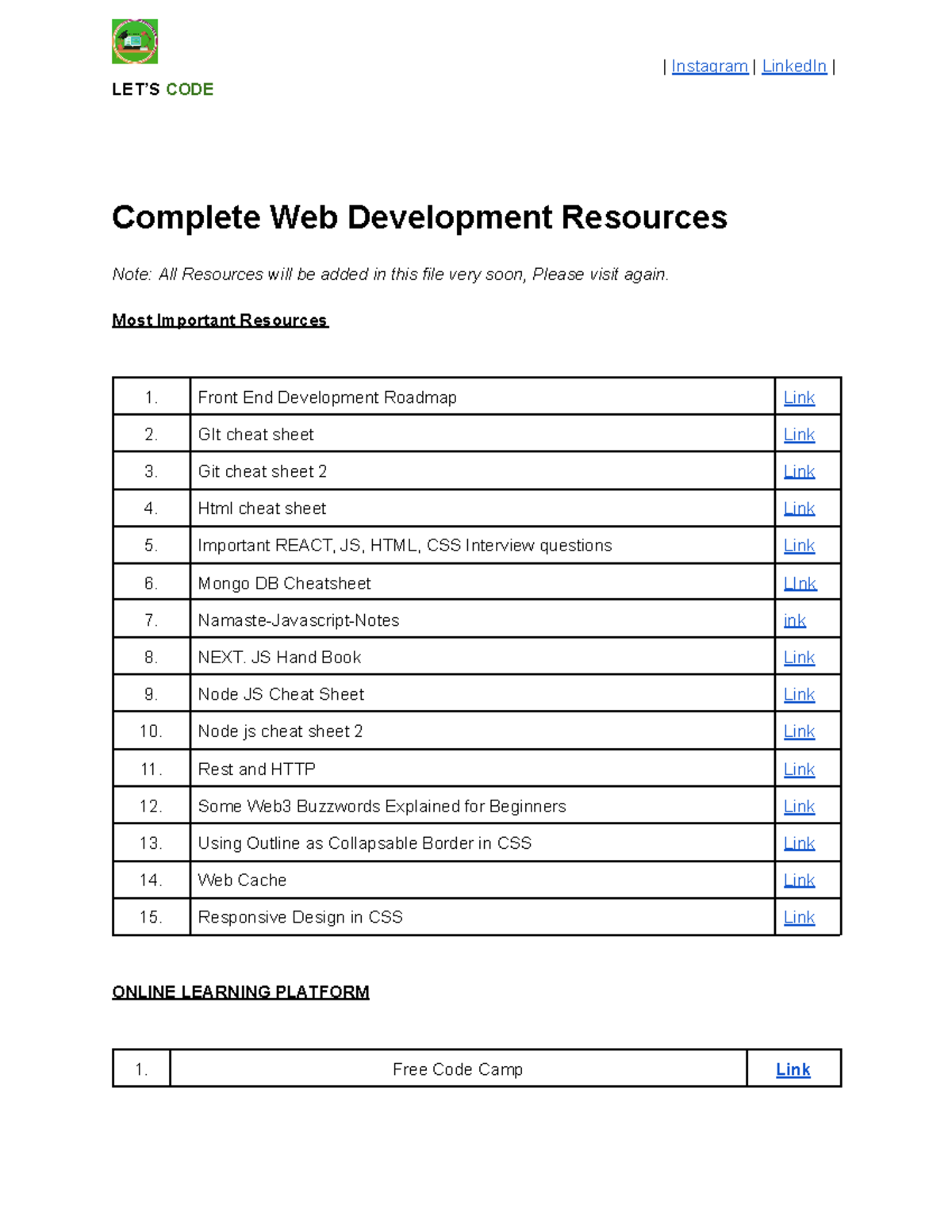 Complete web development resource - LET’S CODE Complete Web Development ...