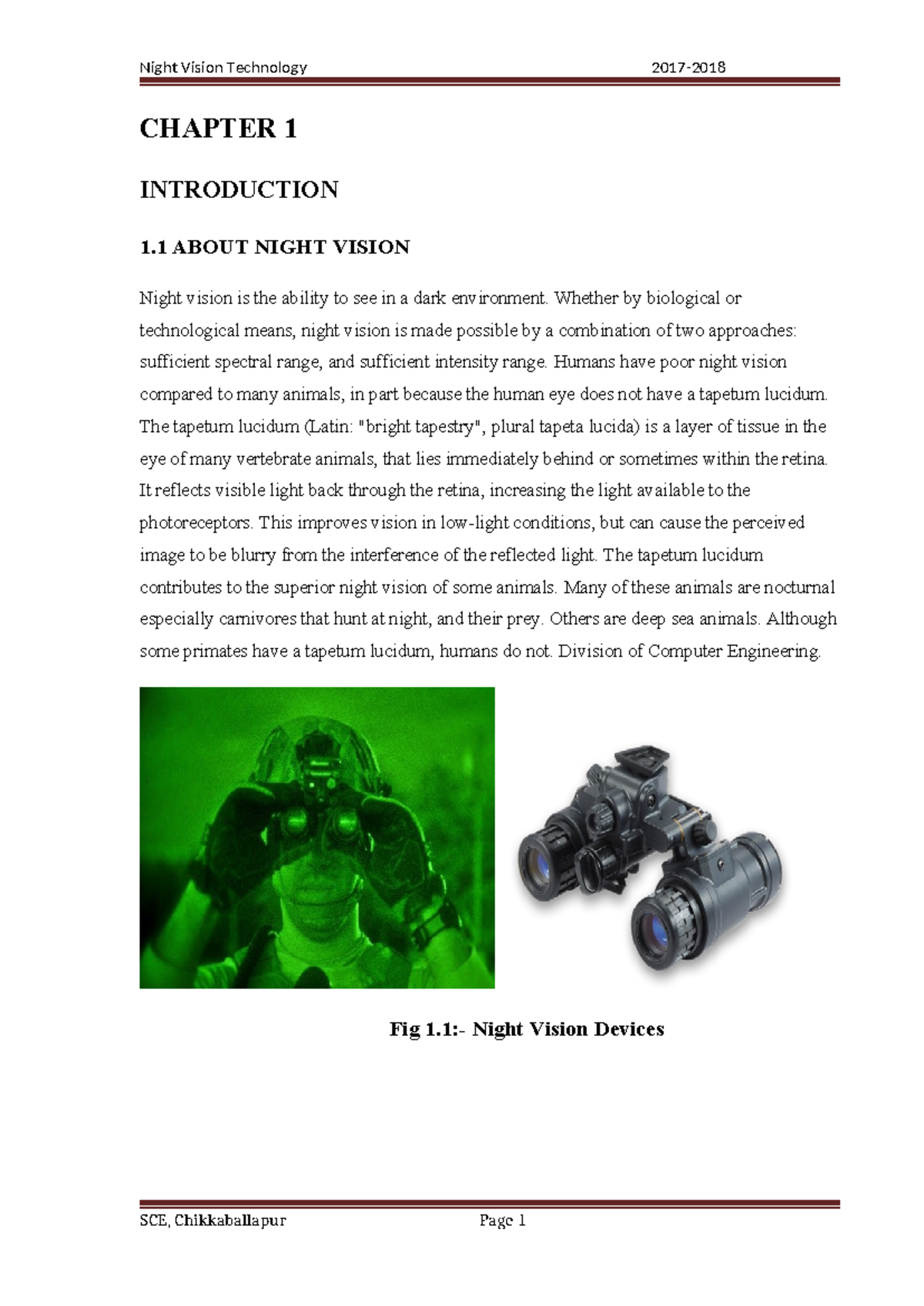 Night vision - CHAPTER 1 INTRODUCTION 1 ABOUT NIGHT VISION Night vision ...