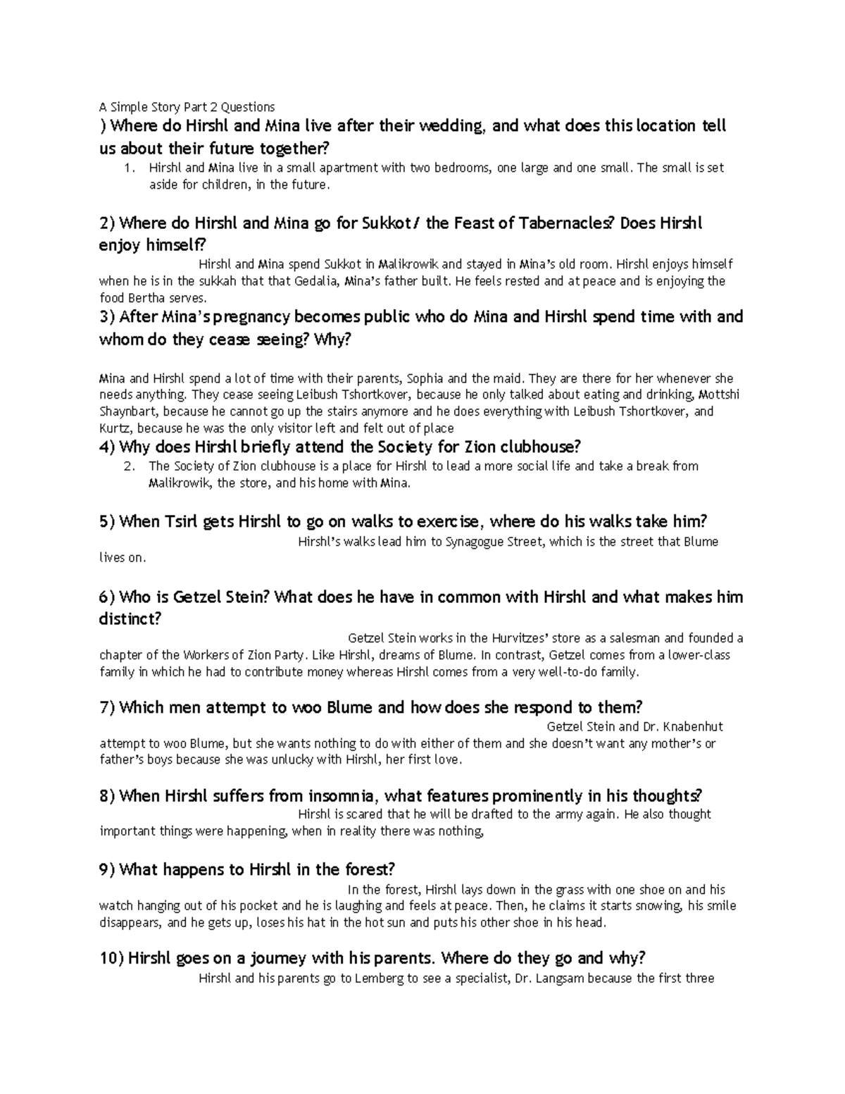 A Simple Story Part 2 Questions - The small is set aside for children ...
