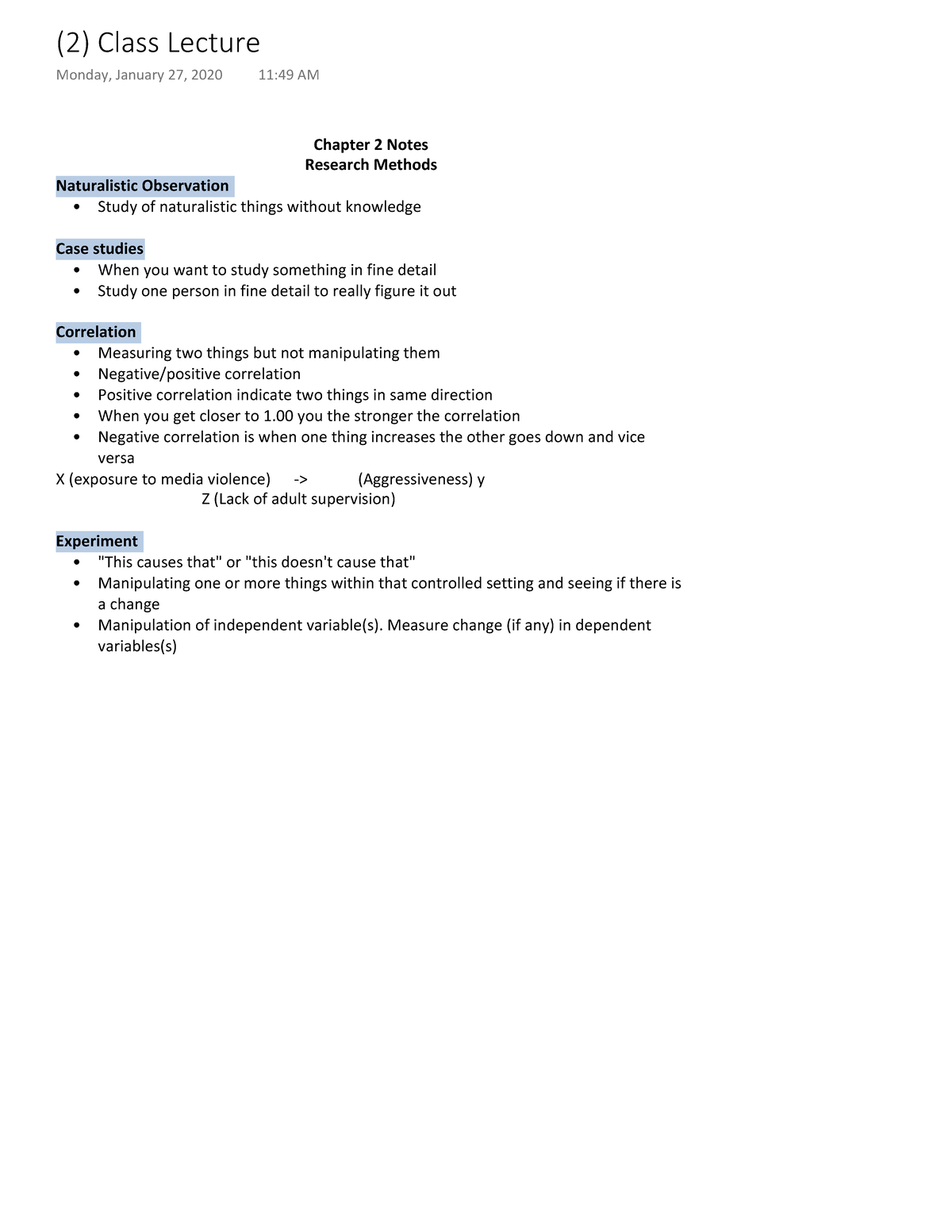 (2) Class Lecture - Chapter 2 Notes: Research Methods - **Chapter 2 ...