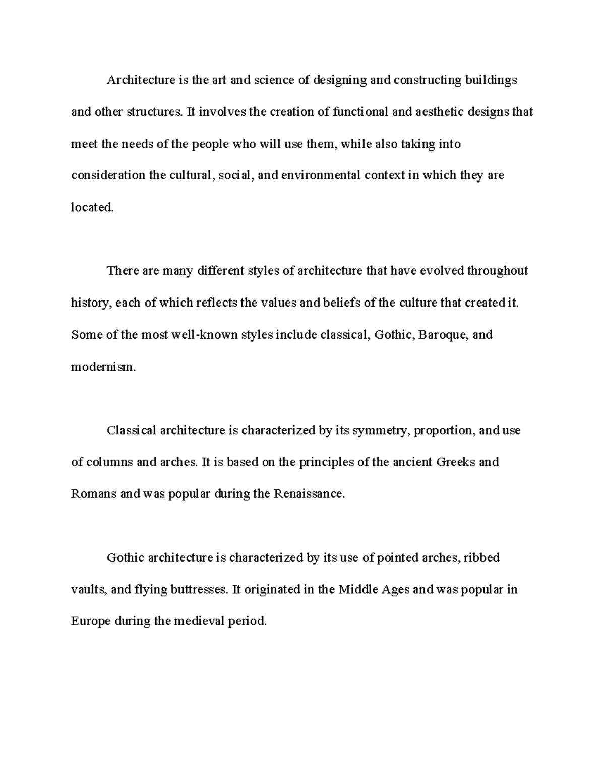 Architecture essay - Semester 1 - Architecture is the art and science ...