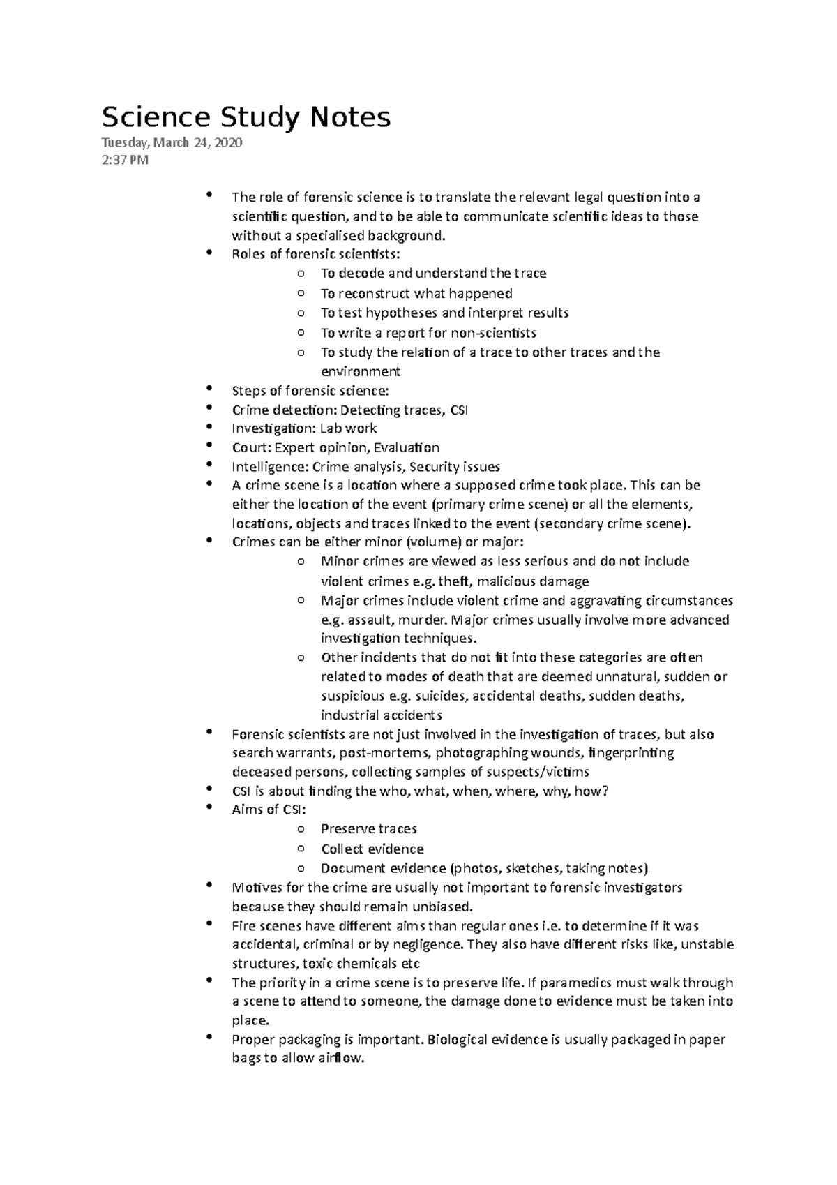 Study Notes - 2020. - Science Study Notes Tuesday, March 24, 2020 2:37 ...