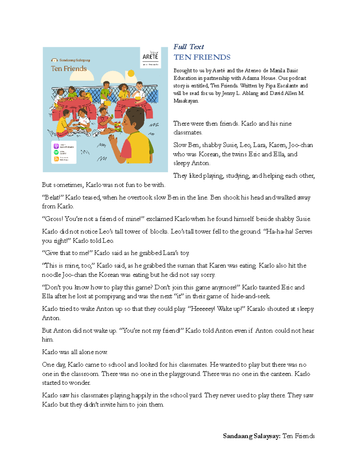 Ten Friends - Reading Materials - Full Text TEN FRIENDS Brought to us ...