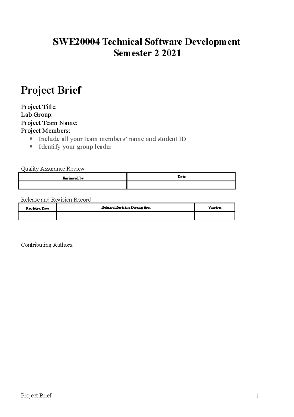 Assignment (practice)-practice 2018 - Project Brief 1 SWE20004 ...