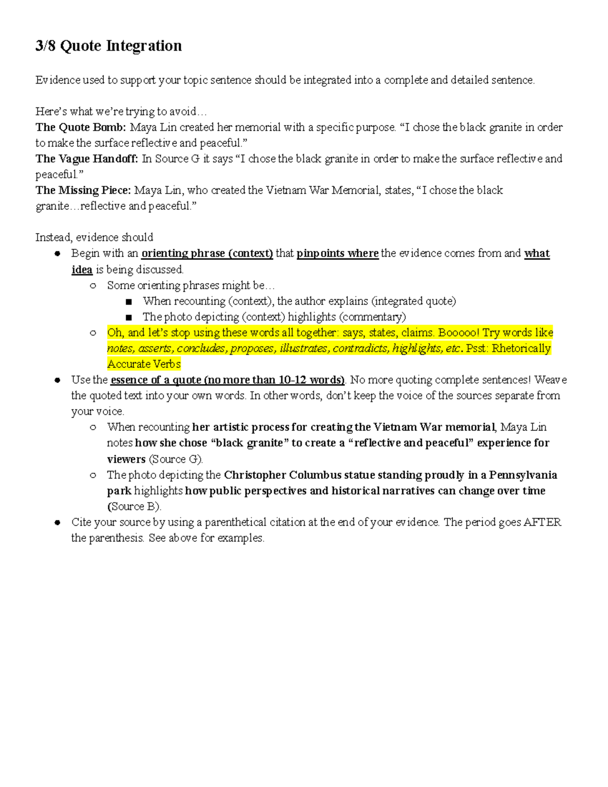 3 8 Quote Integration - Notes on bettering your essay. - 3/8 Quote ...