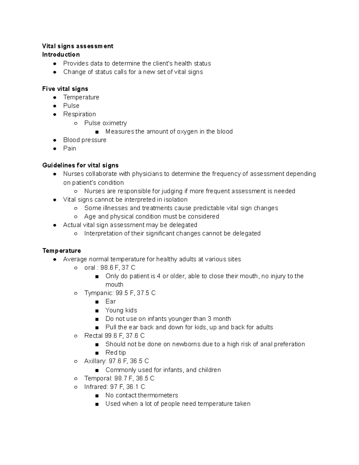 Vital signs assessment - Studocu