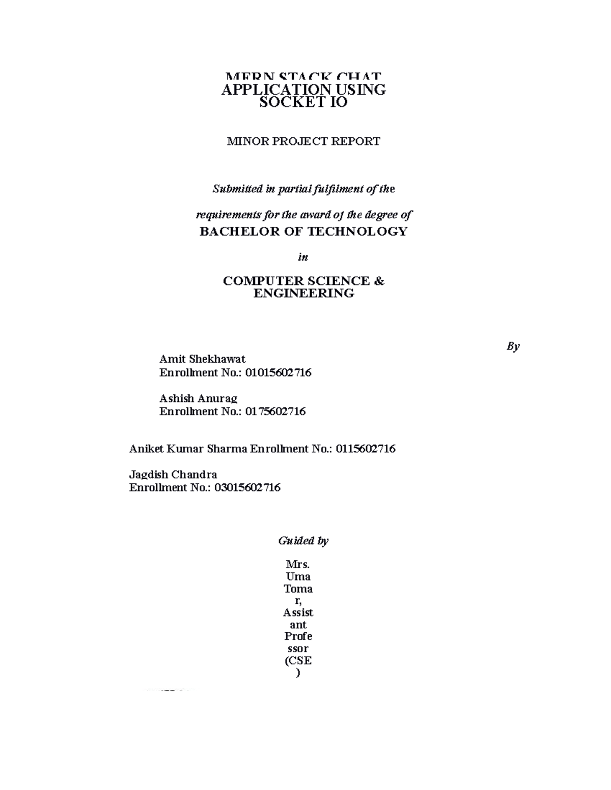 MINI Project WORD Report - MERN STACK CHAT APPLICATION USING SOCKET IO ...
