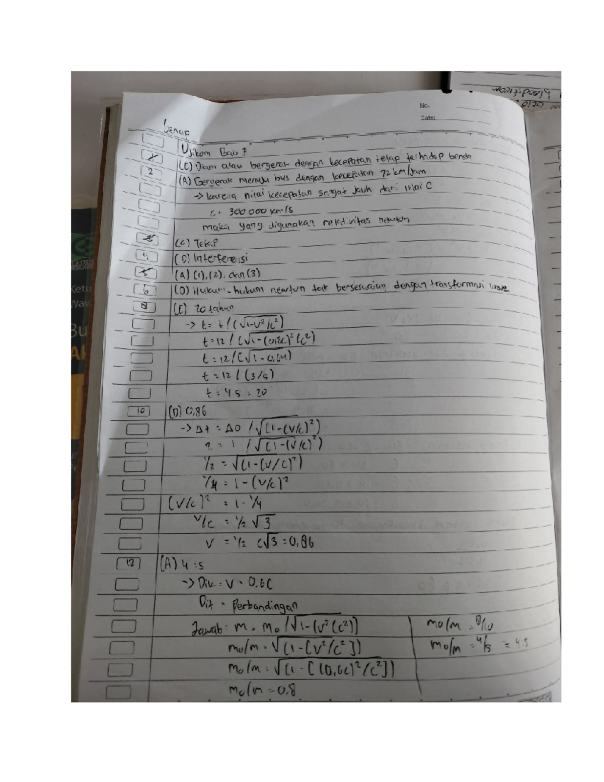 Fisika ujikom bab 7 2023 WPS Office - No. Date: Genap x Ujikom Bab 7 (E) Diam atau bergerak ...