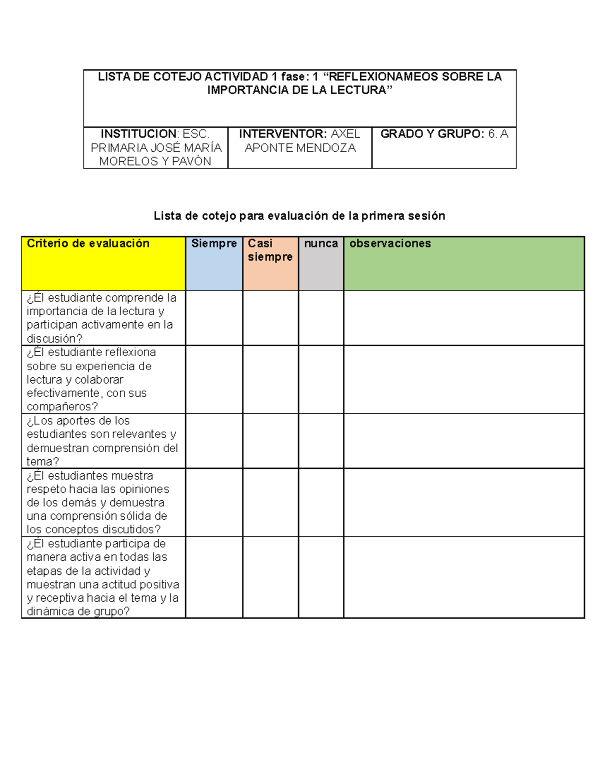 Lista de cotejo 1 - SON INSTRUEMNTOS PARA EVALUAR LA LECTURA - LISTA DE ...