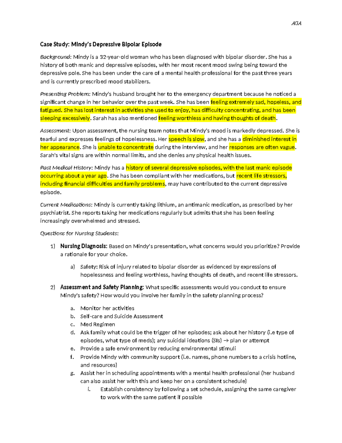 Depressive + Mania Case Studies - Case Study: Mindy's Depressive ...