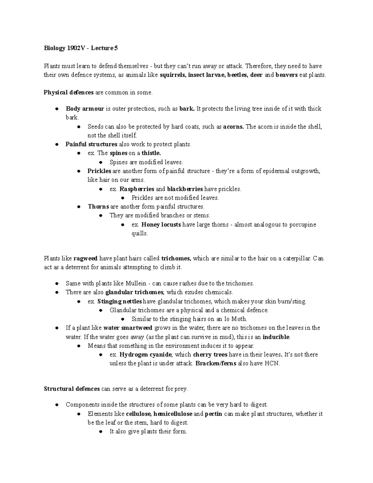 Natural Biology Lecture 5 - Biology 1902V - Lecture 5 Plants must learn ...