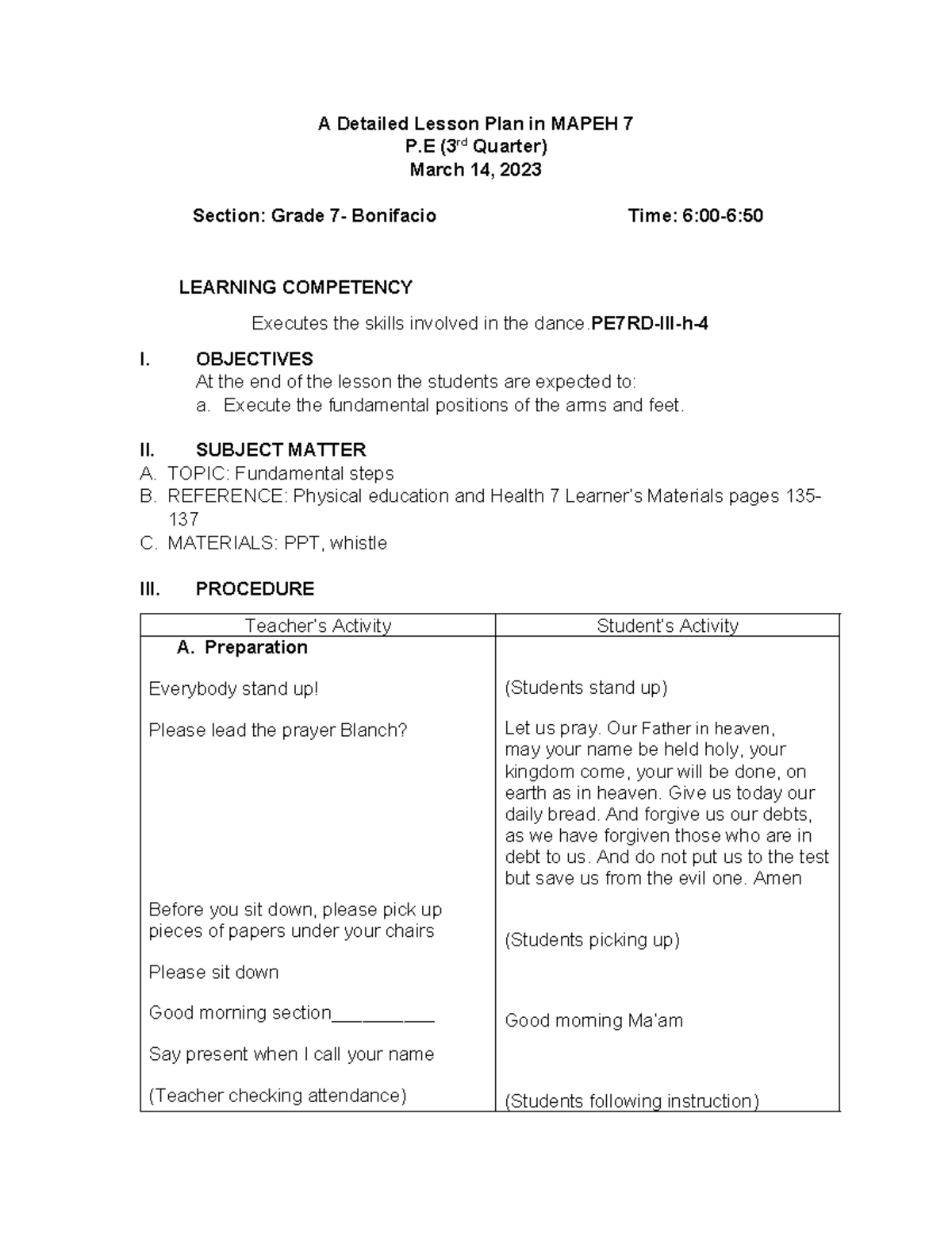 FOLK Dance LP - not a perfect lesson plan - A Detailed Lesson Plan in ...