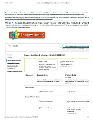 Shadow Health Chest Pain Objective Data - Week 7 - Focused Exam: Chest ...
