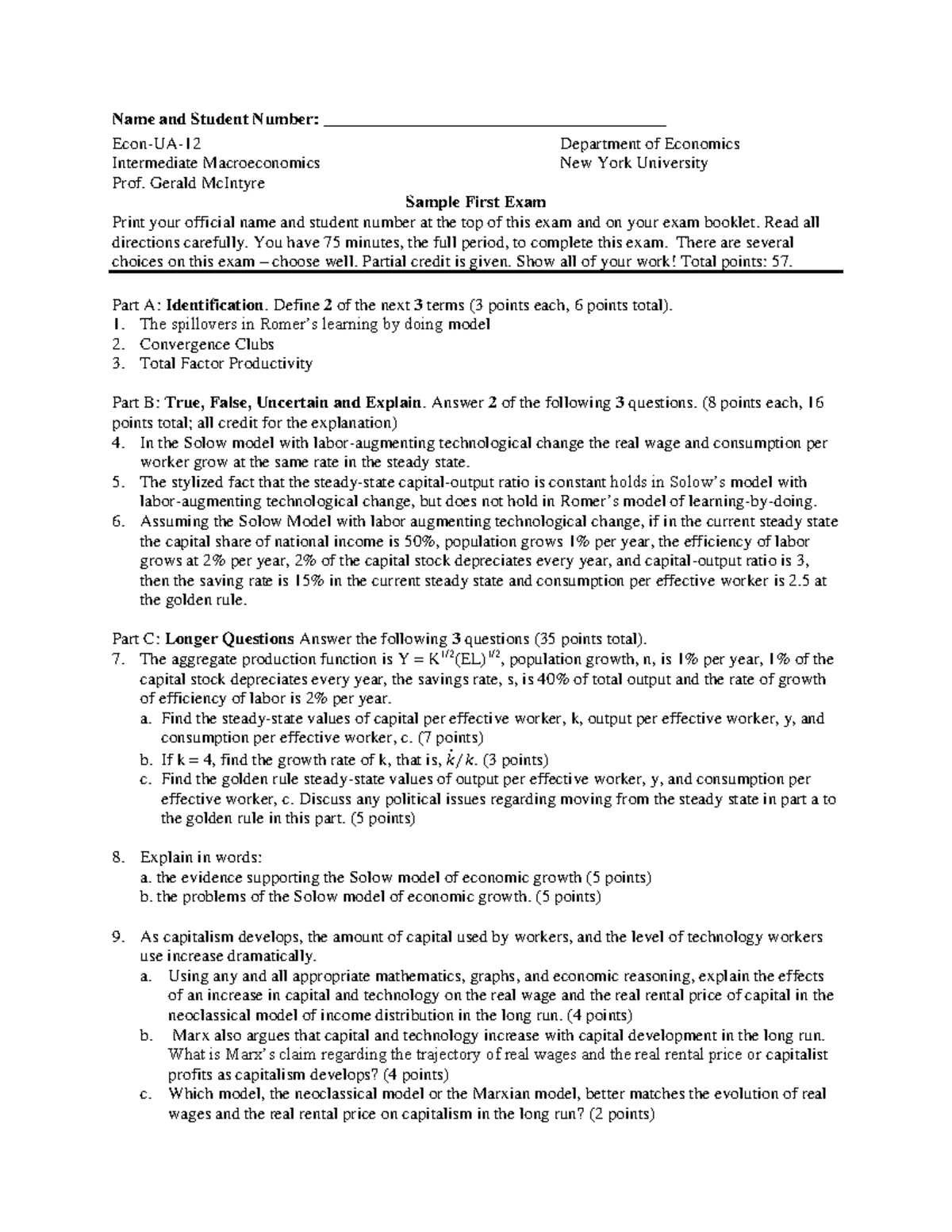 Exam 1 Sample Econ12 F23 - Name and Student Number ...