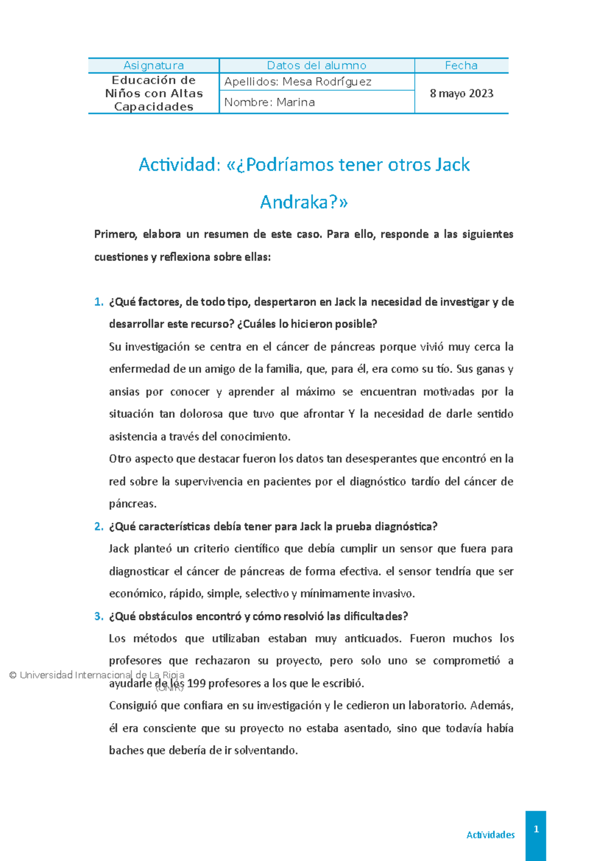 Jack Andraka - Trabajo - Educación de Niños con Altas Capacidades Apellidos: Mesa Rodríguez ...