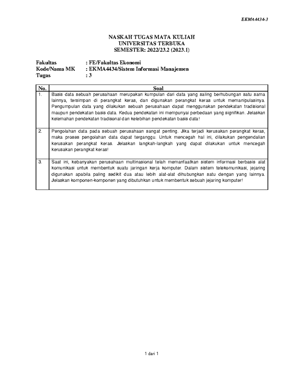 Soal ekma4434 tmk3 3 - Tmk - EKMA4434- 1 dari 1 NASKAH TUGAS MATA KULIAH UNIVERSITAS TERBUKA ...