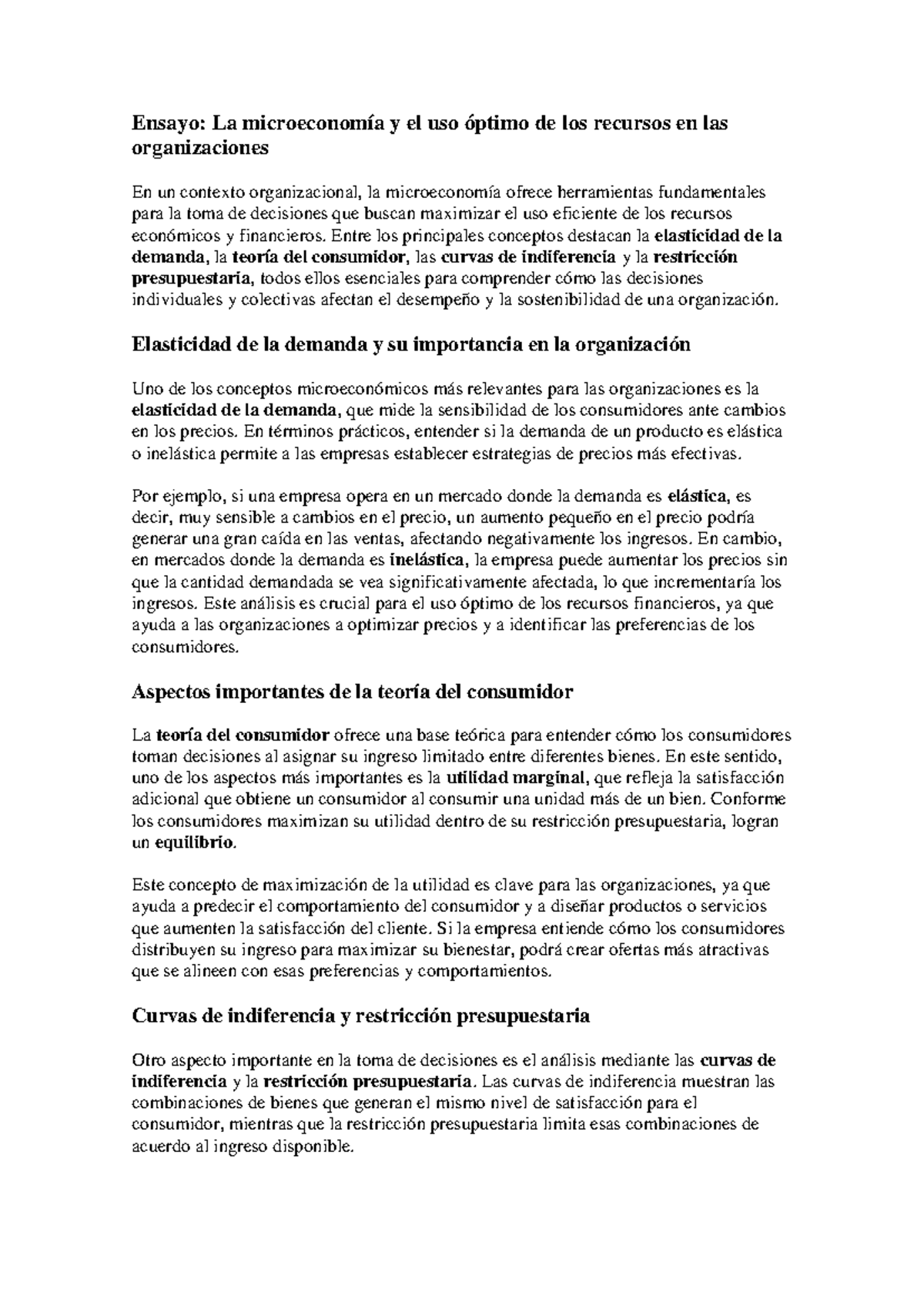 Ensayo - j,mnb - Ensayo: La microeconomía y el uso óptimo de los ...