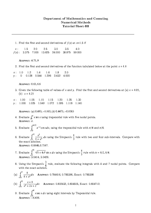 Numerical Method Tutorial Sheet- 2 (Interpolation) - Department of Mathematics and Computing ...