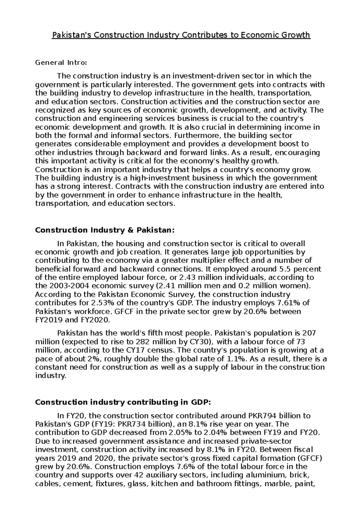 The Construction Industry Contributes to Economic Growth - Pakistan's ...