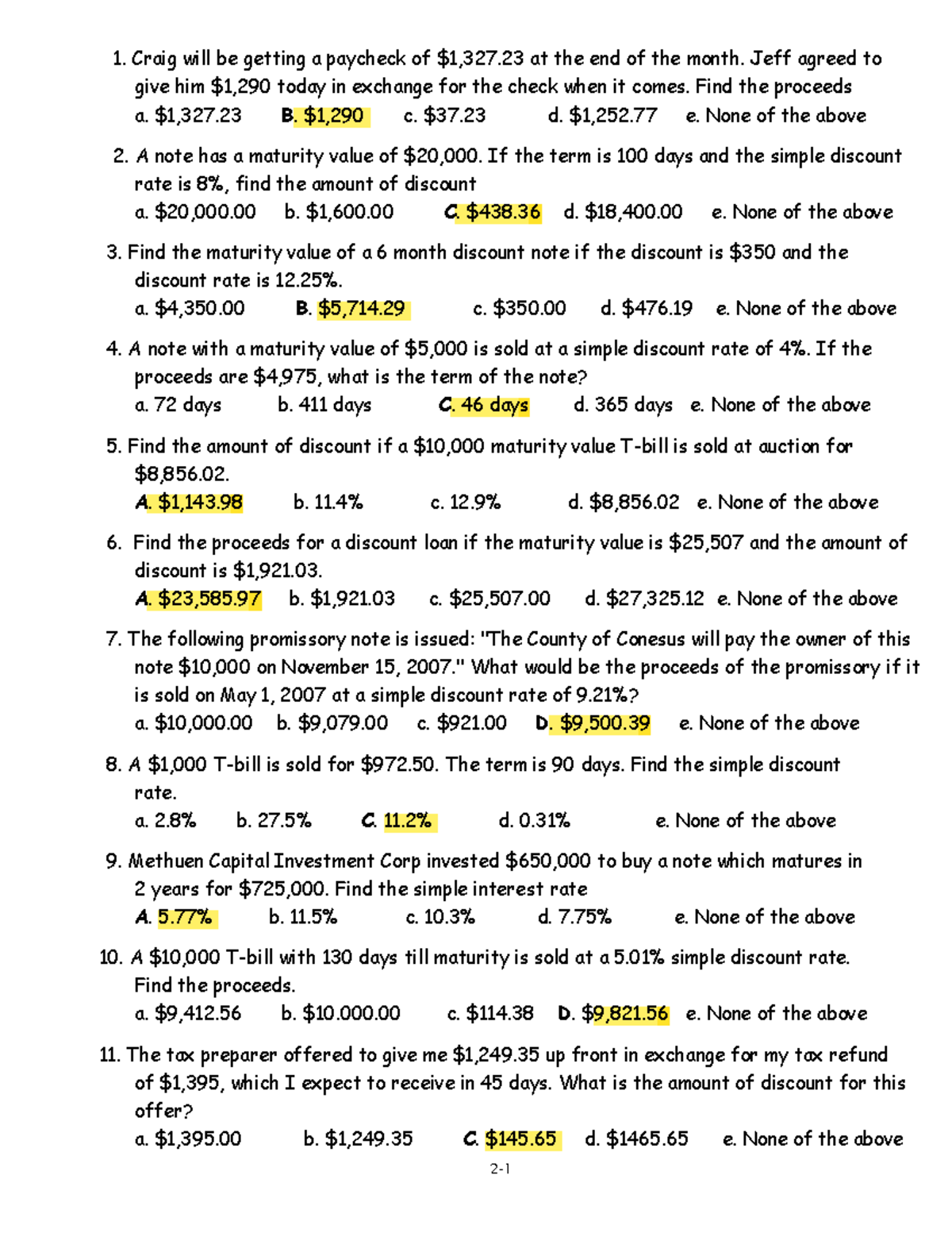 Simple discount mcq - 2- Craig will be getting a paycheck of $1,327 at ...