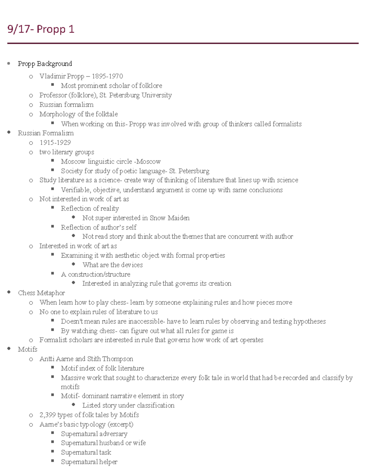 9 17 Propp Lecture Notes 4 9 17 Propp 1 Propp Background O Vladimir Propp 1895 Most