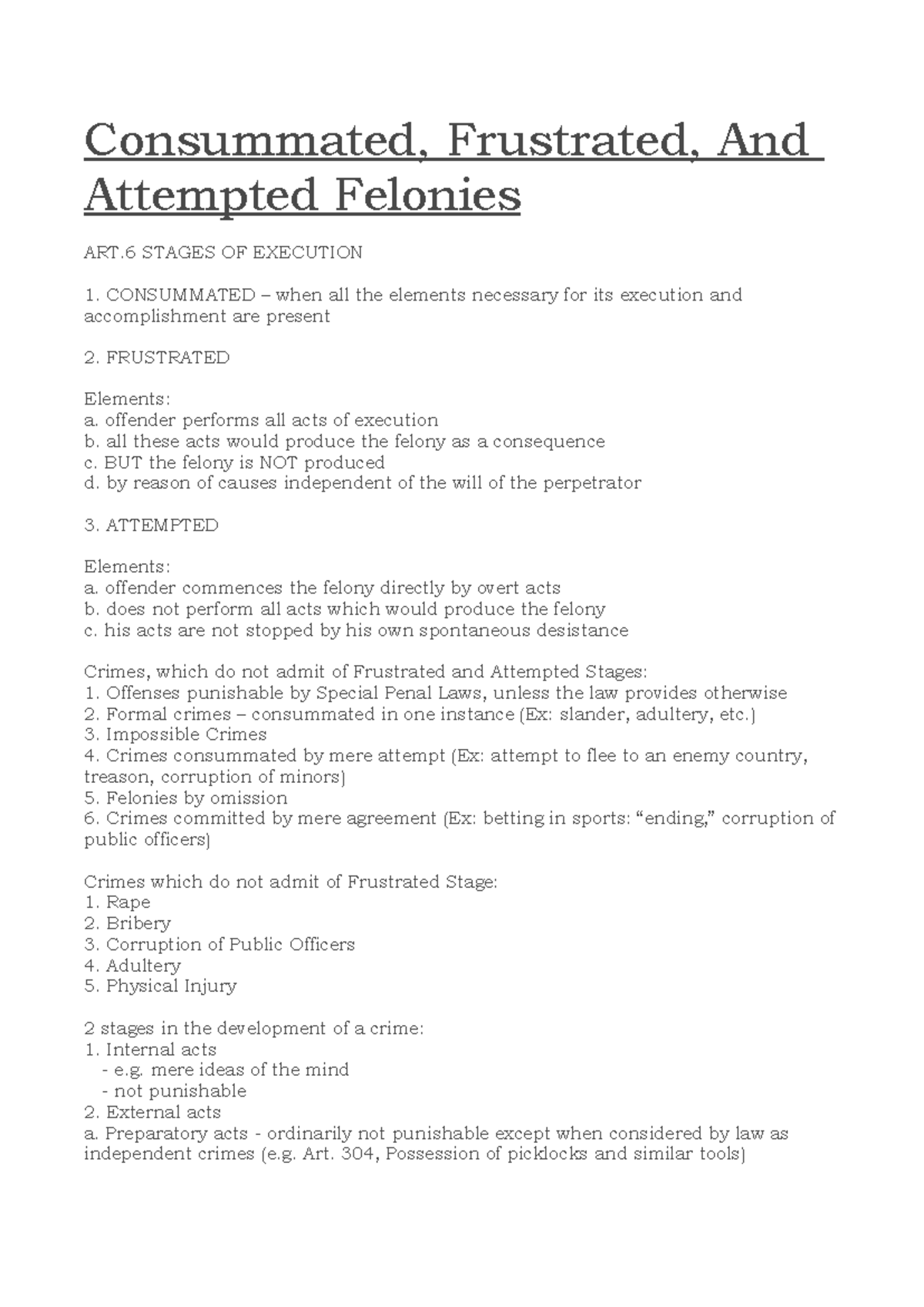 Art 6 Stages of Execution - Consummated, Frustrated, And Attempted ...