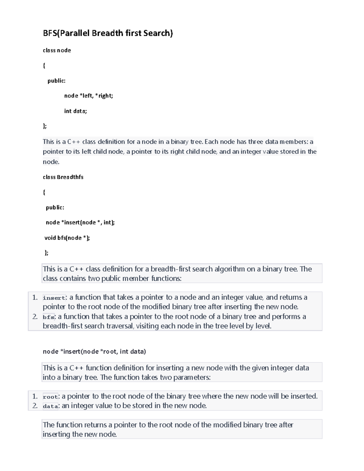 Manual AIML - BFS(Parallel Breadth first Search) class node { public: node *left, *right; int ...