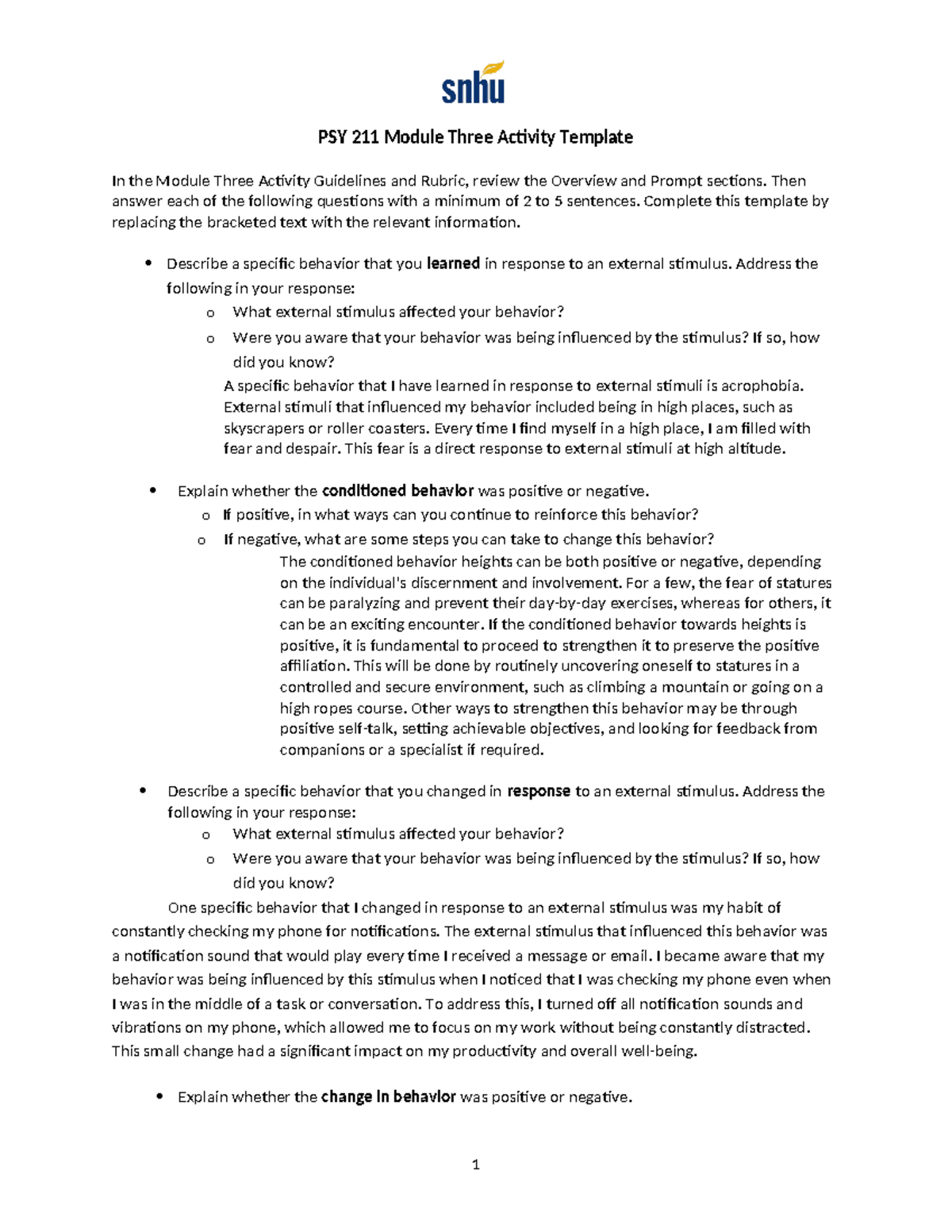 PSY 211 Module Three Activity Template - Then answer each of the ...