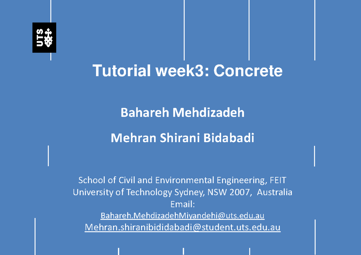 Week 3-tutorial (with answers) - Tutorial week 3 : Concrete Bahareh Mehdizadeh Mehran Shirani ...
