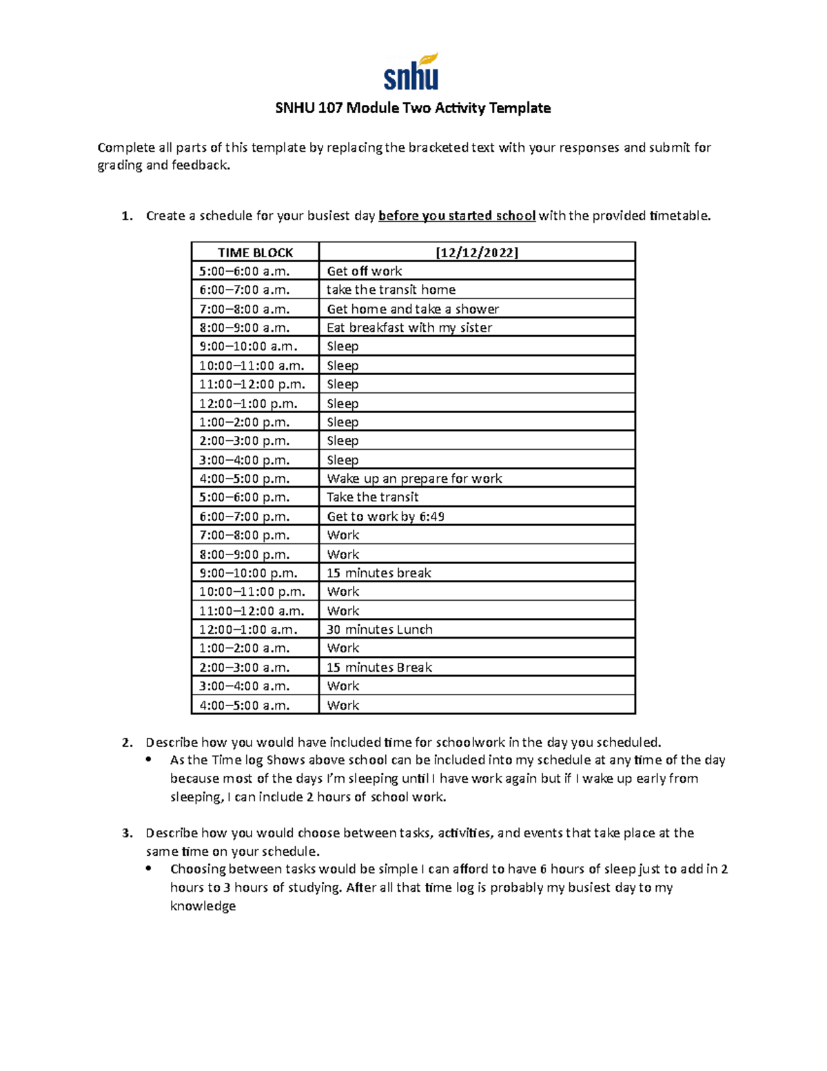 SNHU 107 Module Two Activity Template - SNHU 107 Module Two Activity ...