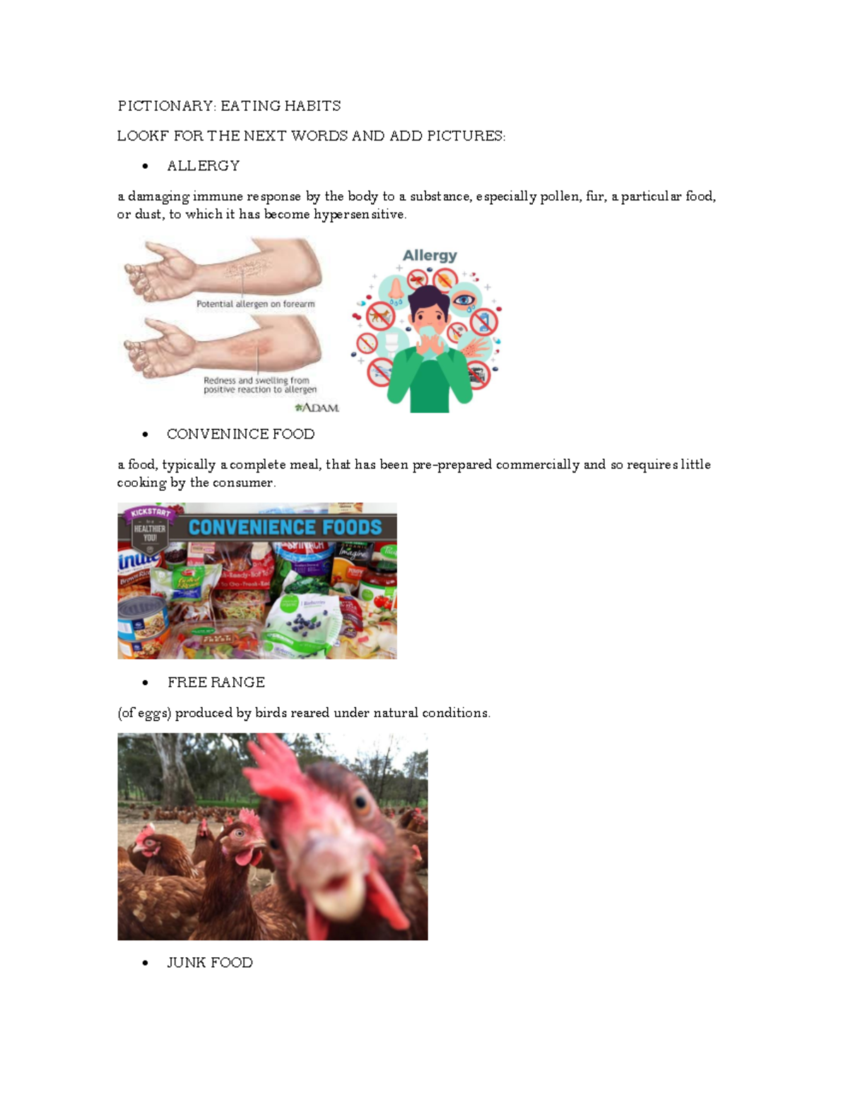 Pictionary Eating Habits - PICTIONARY: EATING HABITS LOOKF FOR THE NEXT WORDS AND ADD PICTURES ...