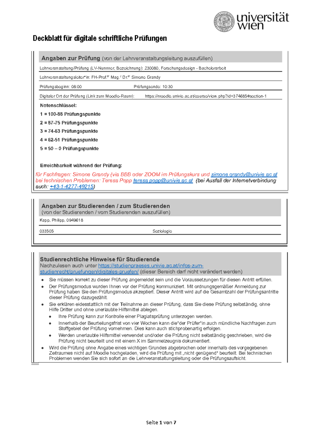 Prüfung Vorlage - Deckblatt für digitale schriftliche Prüfungen Angaben ...