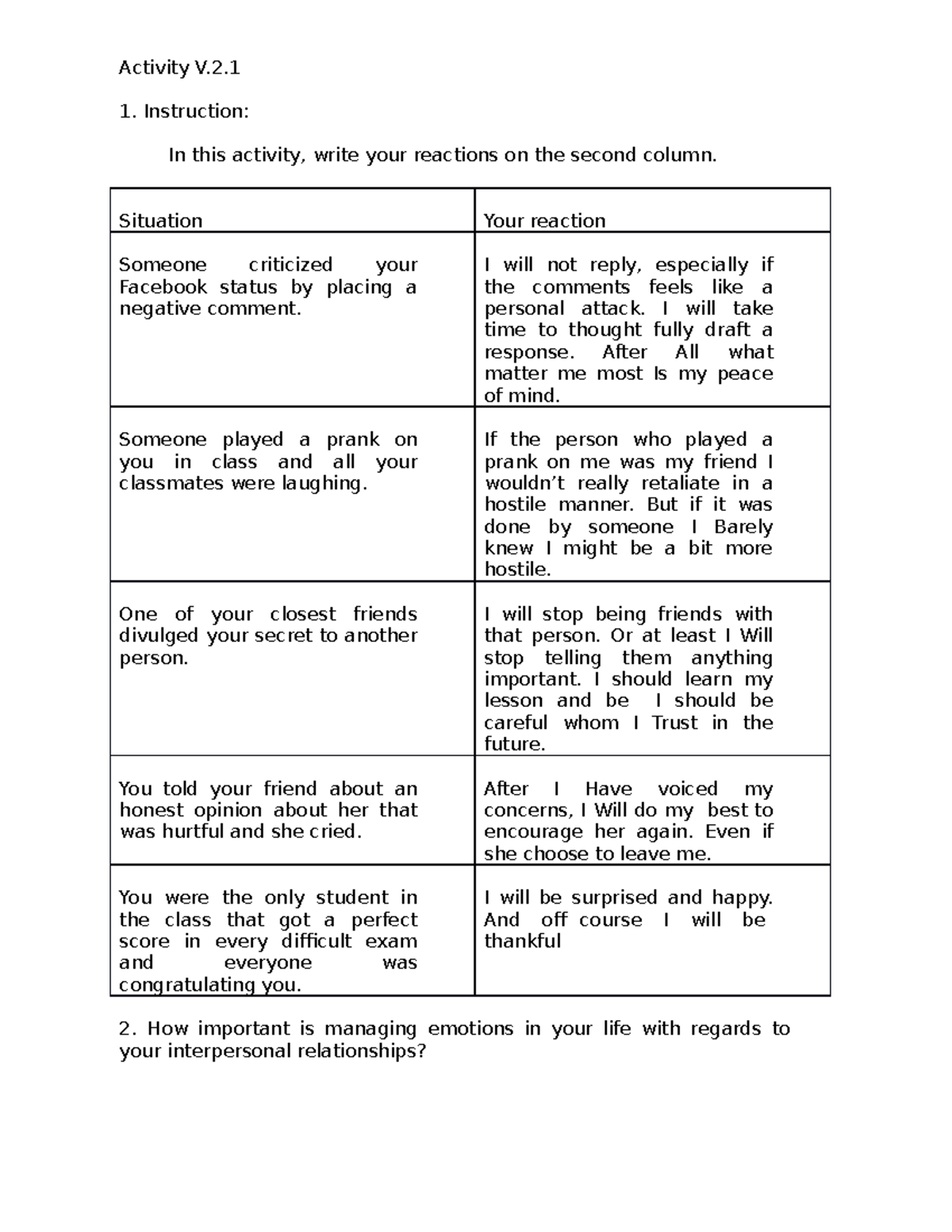 File (16) activity V - Activity V. Instruction: In this activity, write your reactions on the ...