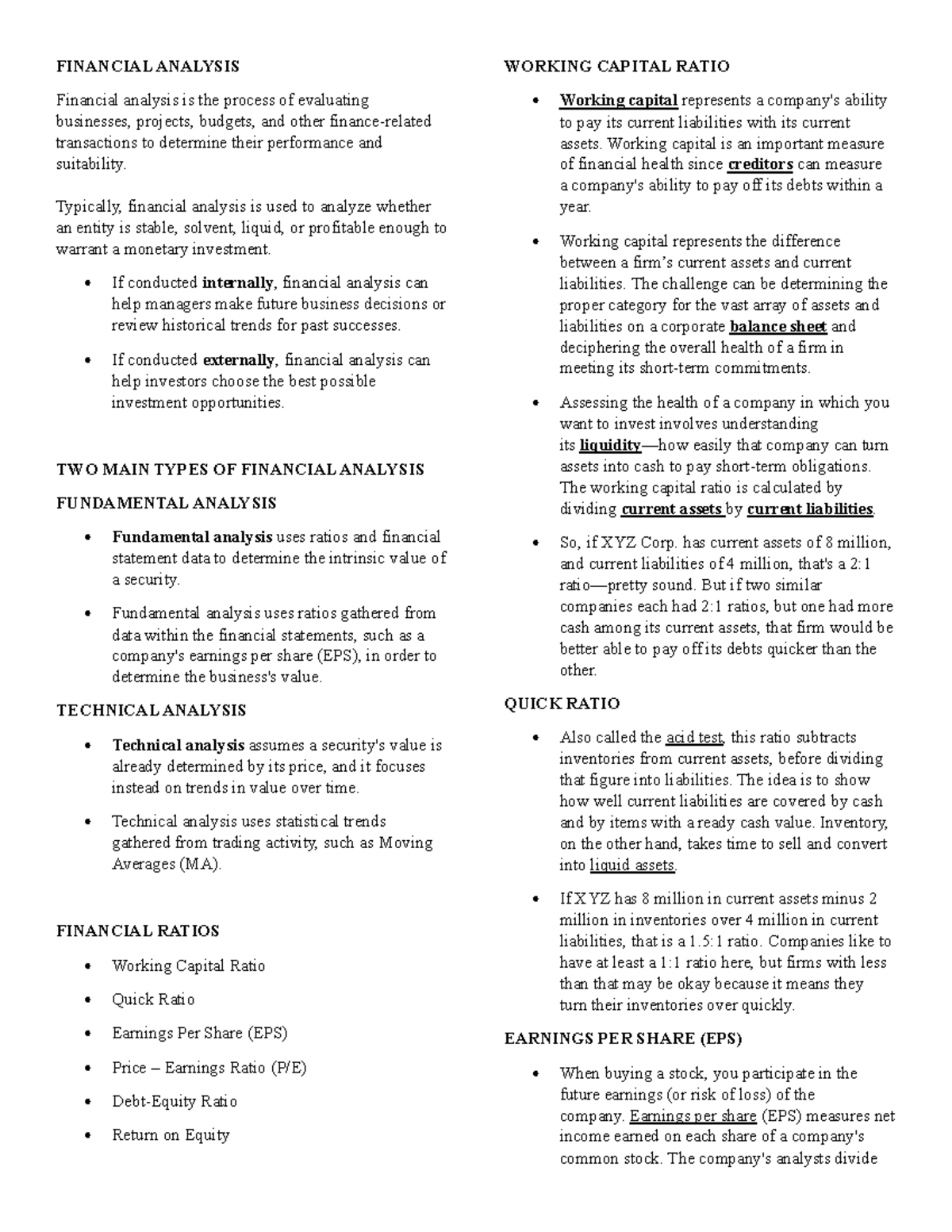 Financial- Analysis- Handout - FINANCIAL ANALYSIS Financial analysis is ...