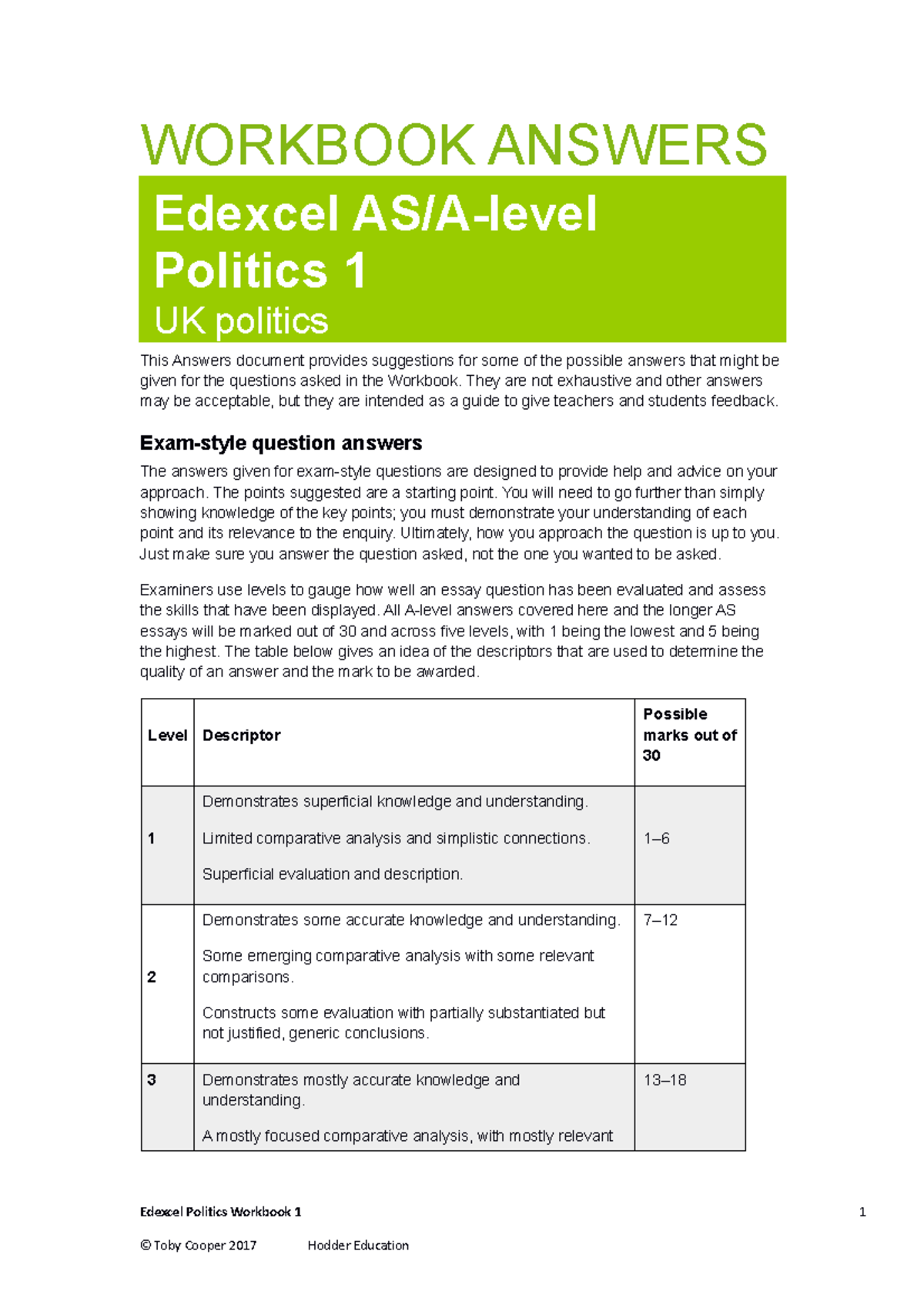 Politics Edexcel Workbook 1 Answers - WORKBOOK ANSWERS Edexcel AS/A ...