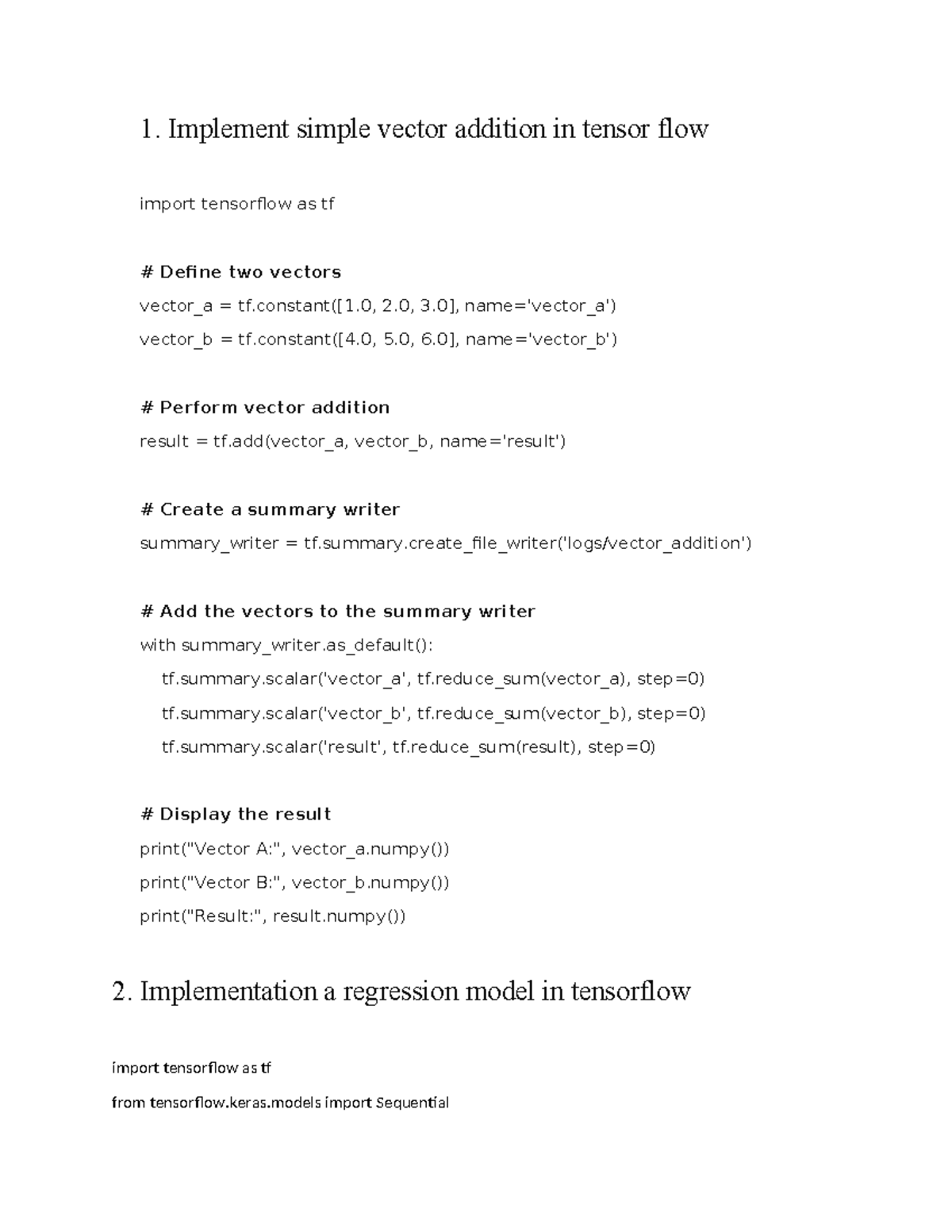 Implement simple vector addition in tensor flow - 1. Implement simple ...