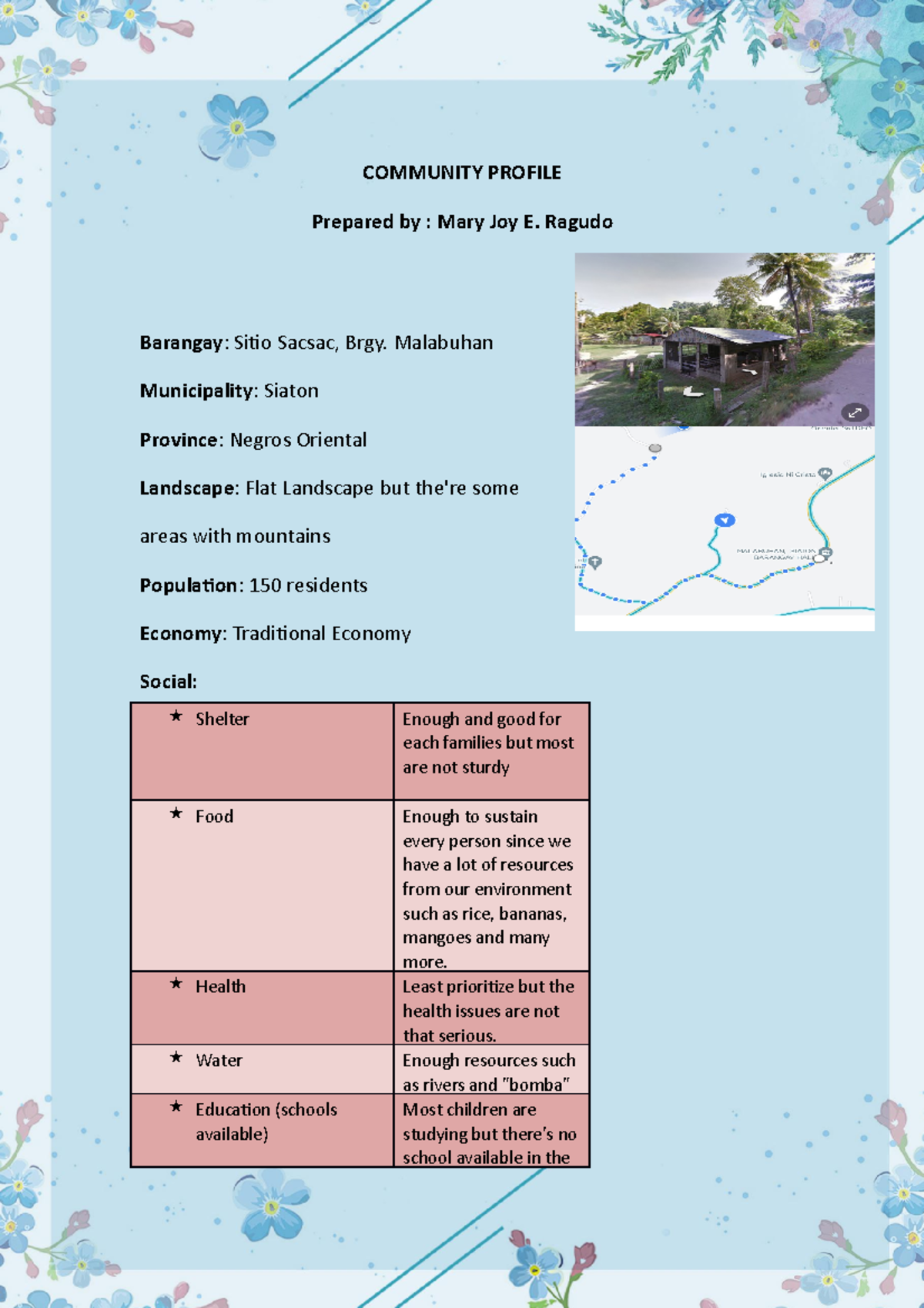 Community Profiling - COMMUNITY PROFILE Prepared by : Mary Joy E ...