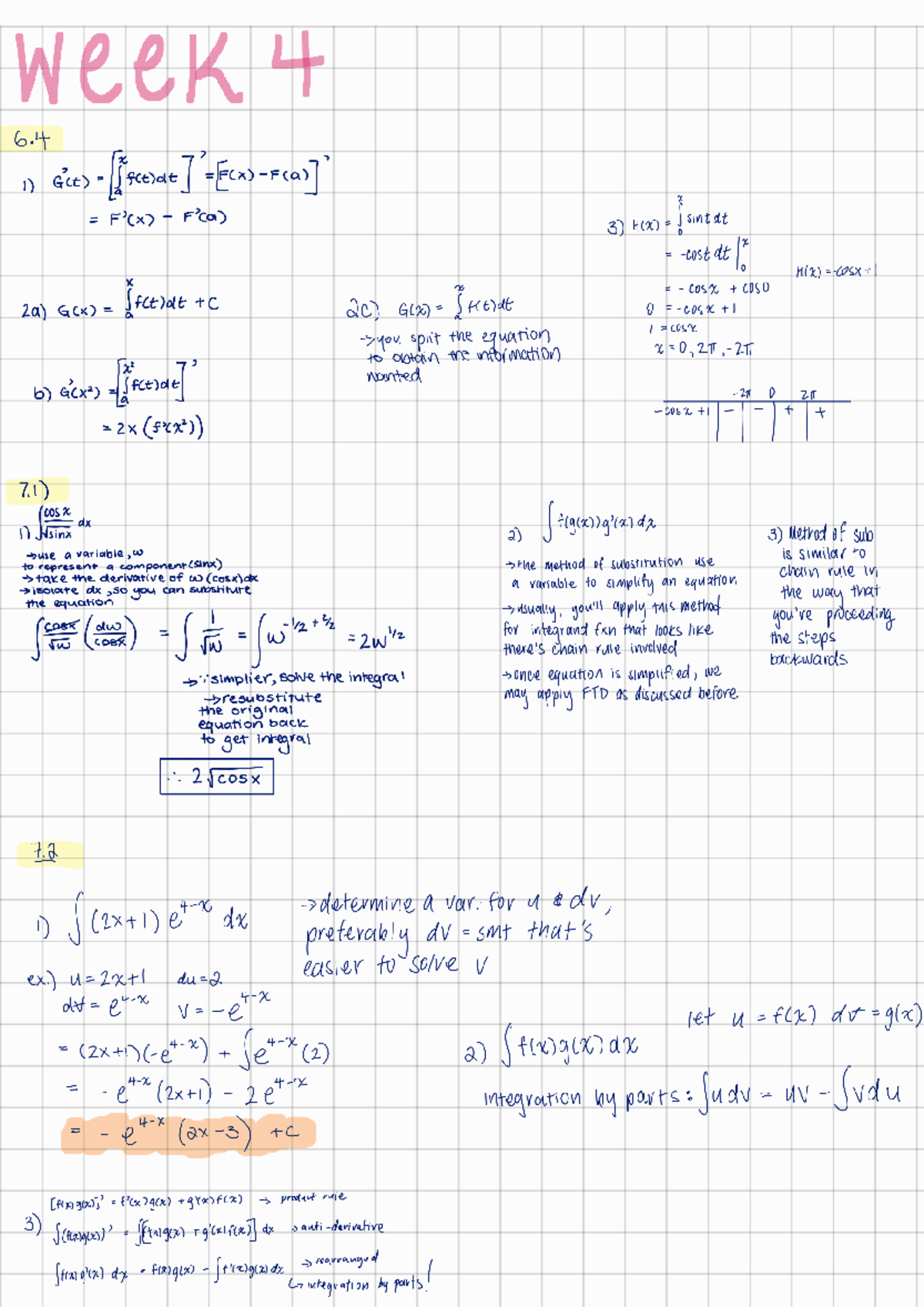 Gradescope 240321 120744-part-4 - week 4 6 1) GLE) 1 f(t))t 3) H(X) jsintat dt 1x H(X) x cosx ...