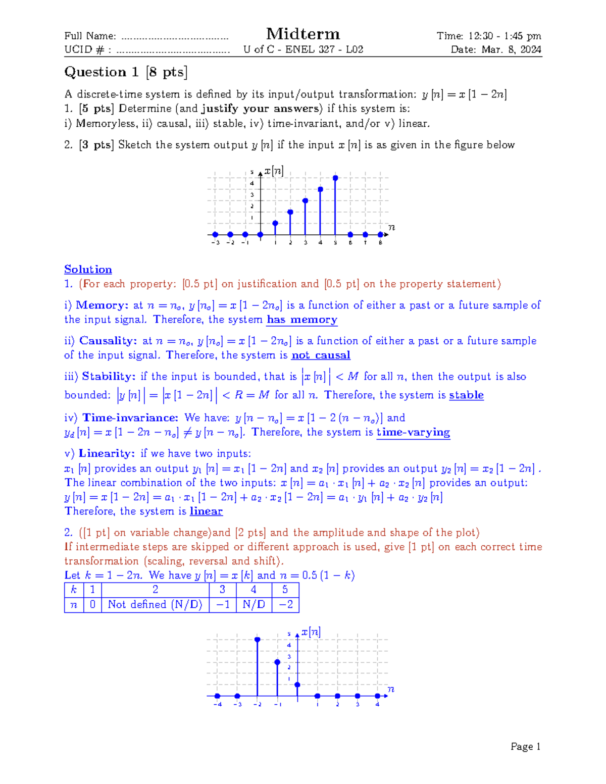ENEL 327 - L02 - Midterm - Solutions - UCID # : ...................................... U of C ...
