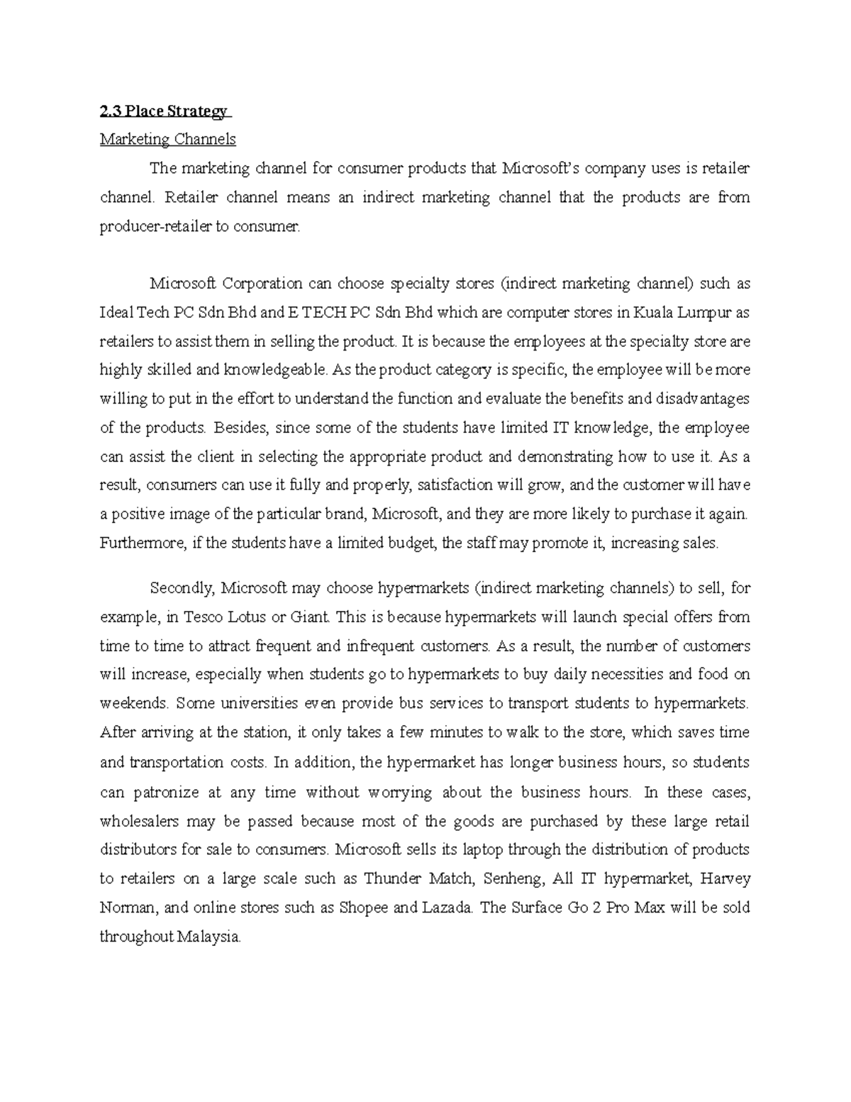 Marketing exp hs - place strategy - 2 Place Strategy Marketing Channels ...