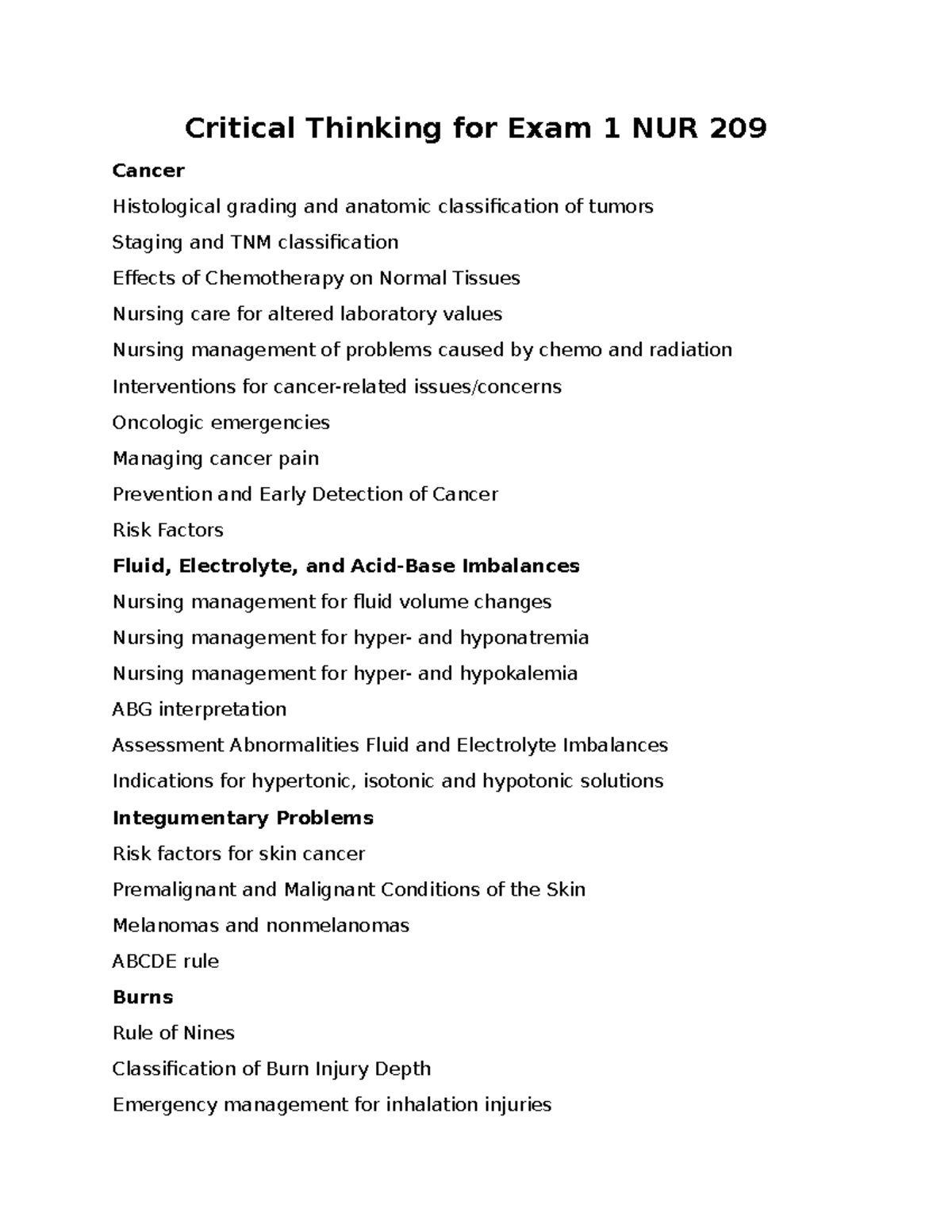 Critical Thinking for Exam 1 NUR 209-1 - Studocu