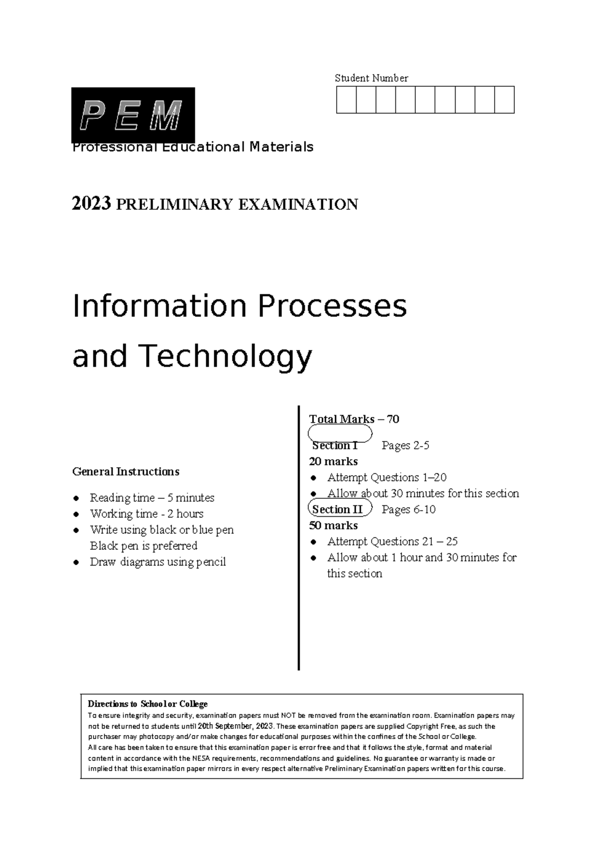 2023 IPT Preliminary Exam Solutions - Student Number Professional ...