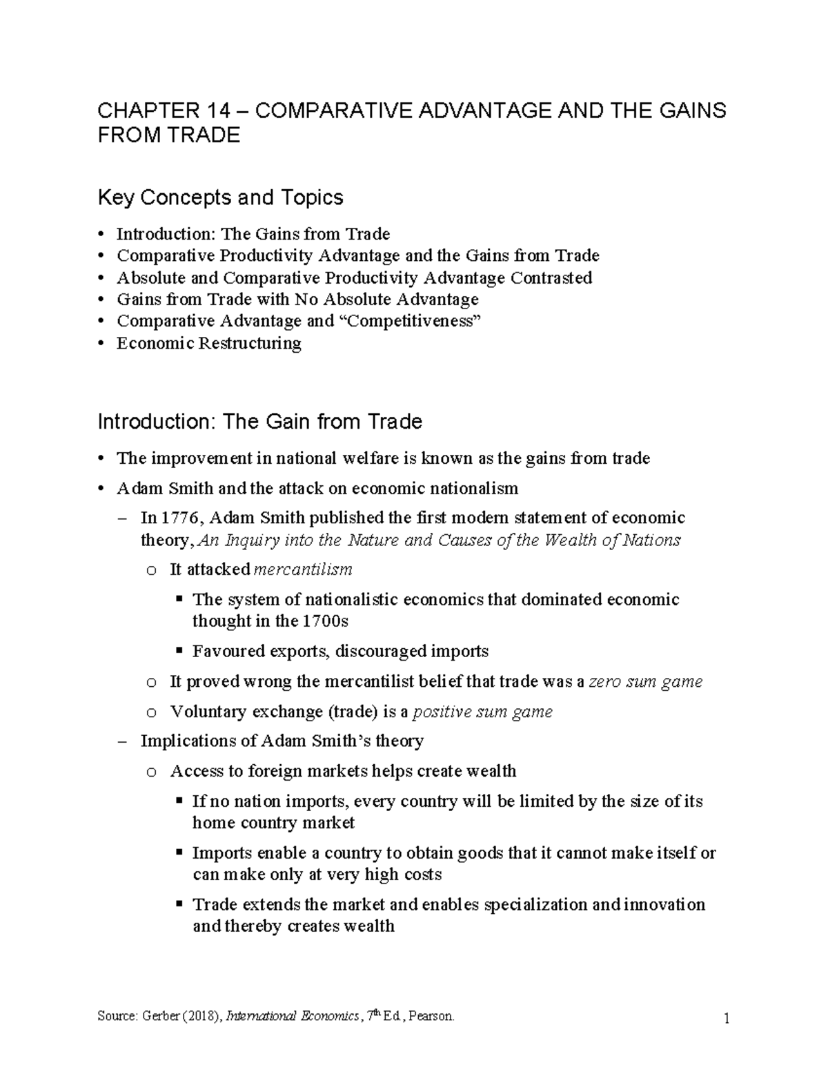Chp.14 - Lecture Notes - CHAPTER 14 – COMPARATIVE ADVANTAGE AND THE ...