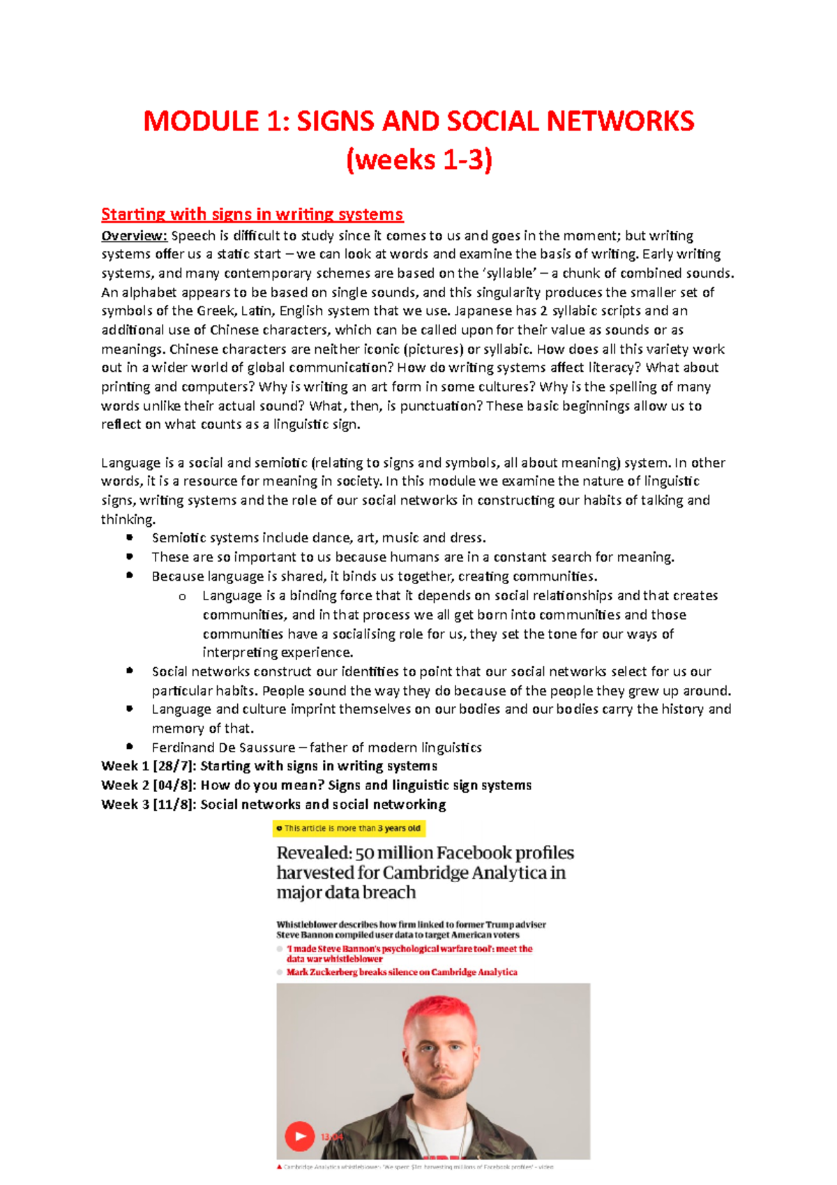 LING1109 Notes - MODULE 1: SIGNS AND SOCIAL NETWORKS (weeks 1-3 ...