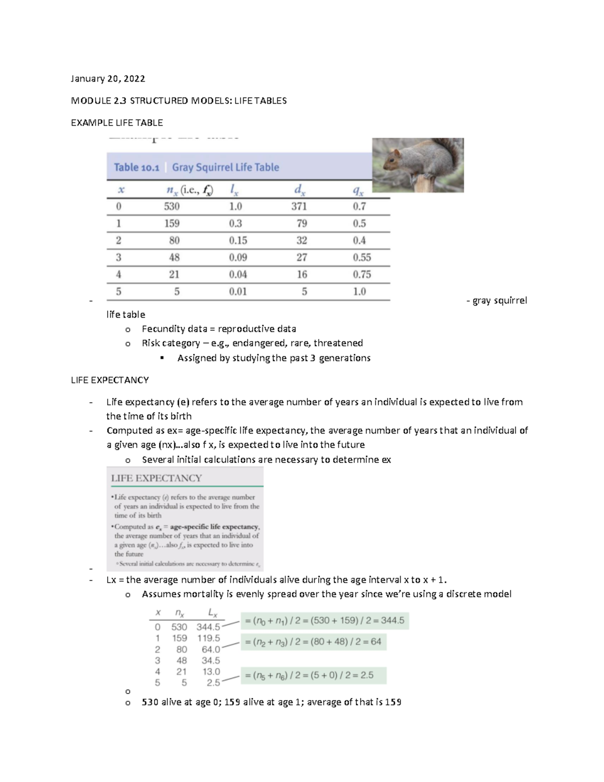 January 20 - structured models: life tables and examples, life ...