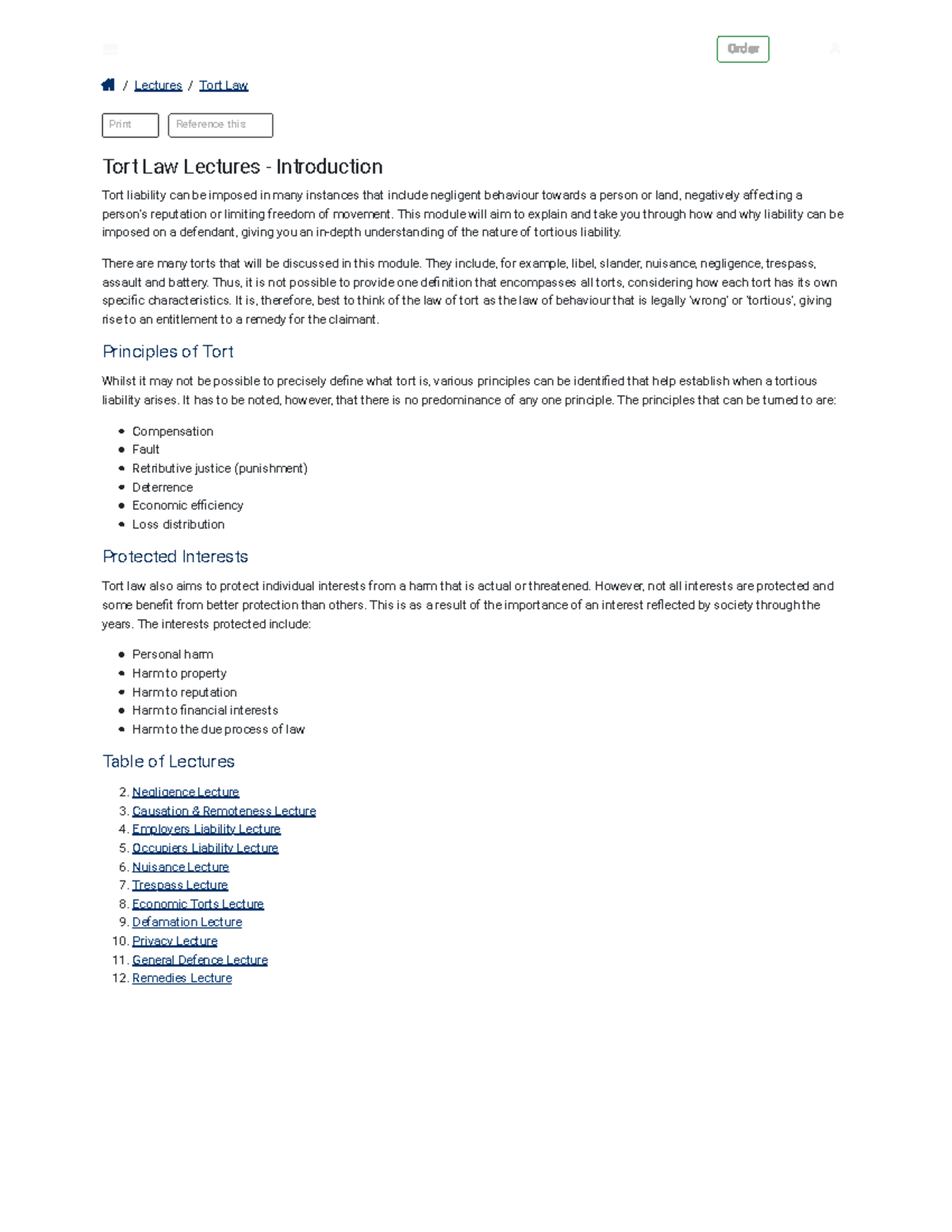 Lecture - Introduction to Tort Law - / Lectures / Tort Law Print ...