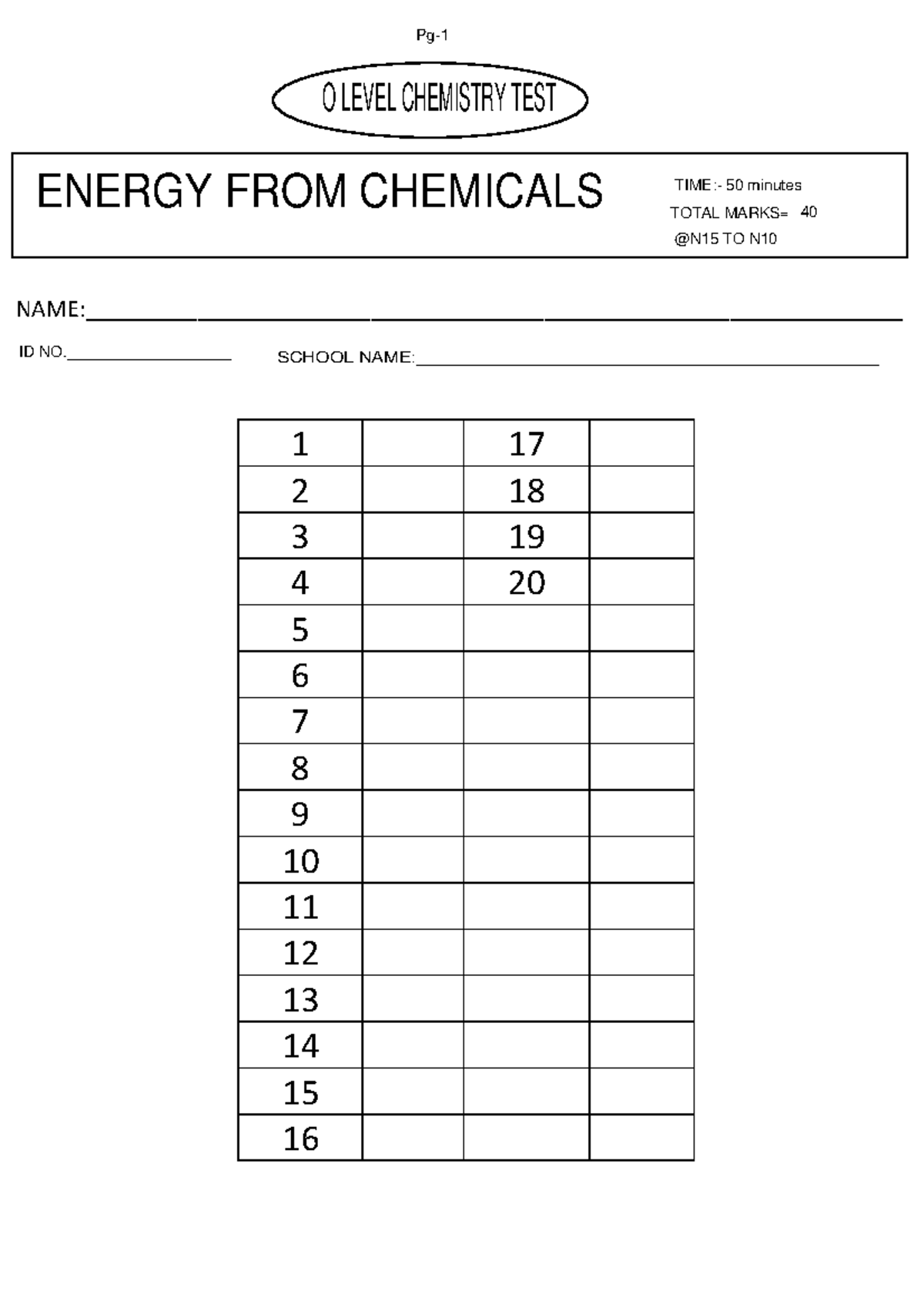 TEST Chemical Energetics - NAME