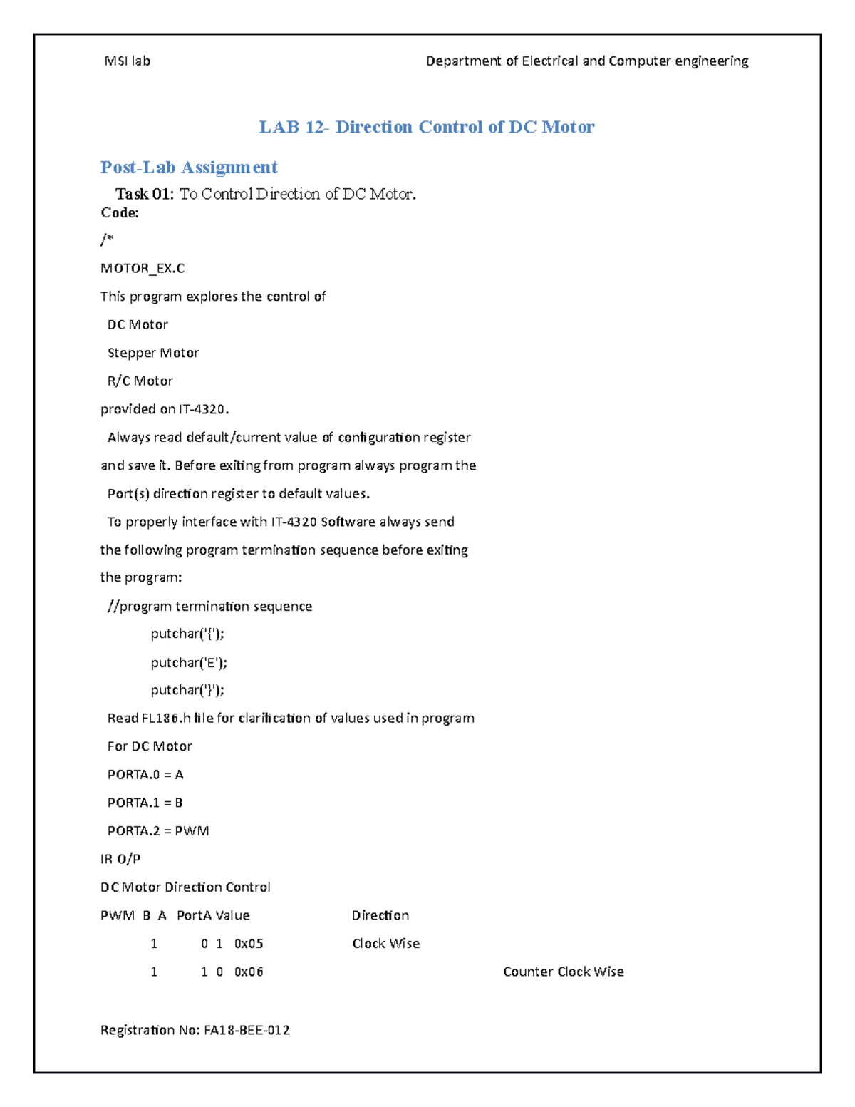 MSI LAB 12 - S&S and MSI labs - LAB 12- Direction Control of DC Motor ...