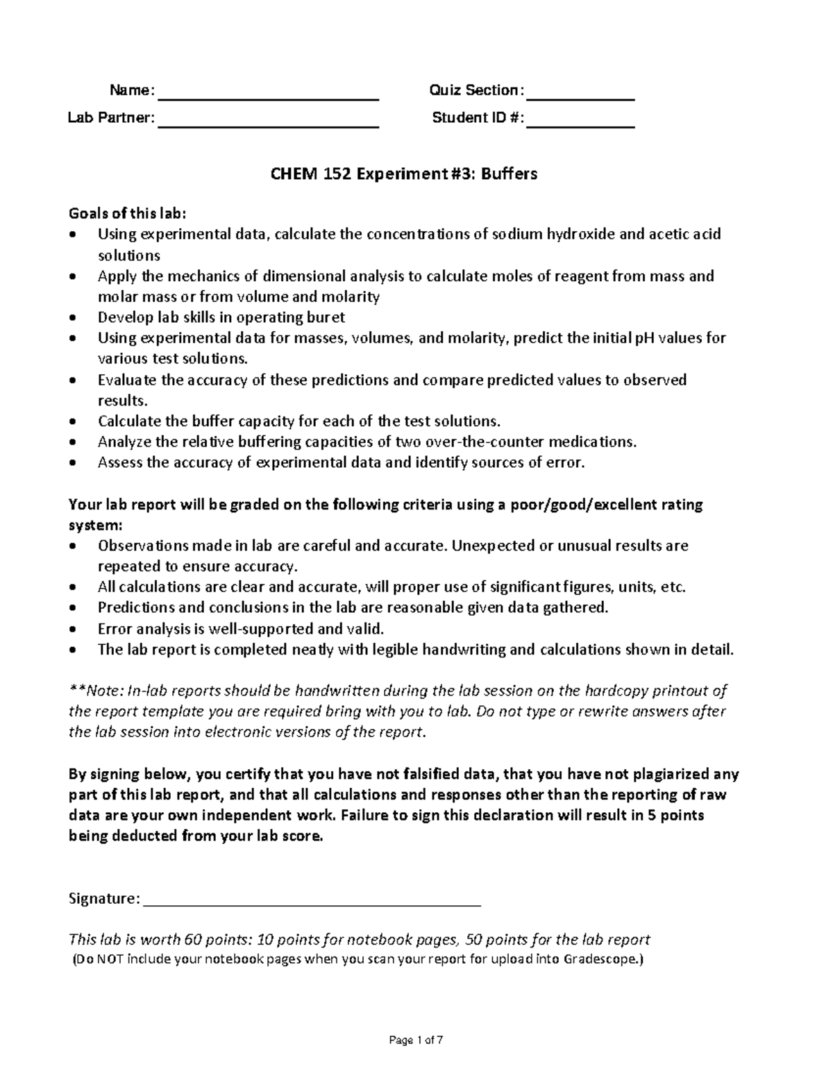 Chem152 Buffers Report Gradescope 020524 - Lab Partner: Student ID ...