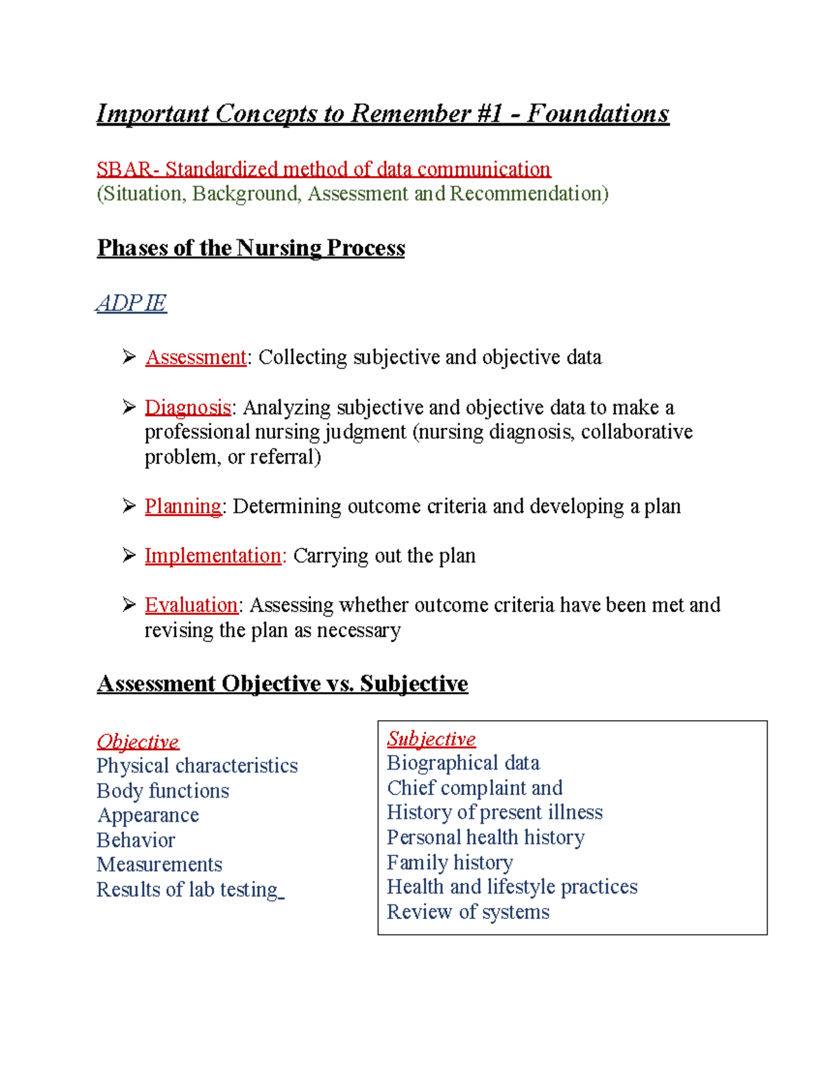 Important Concepts to Remember - Foundations - Important Concepts to ...